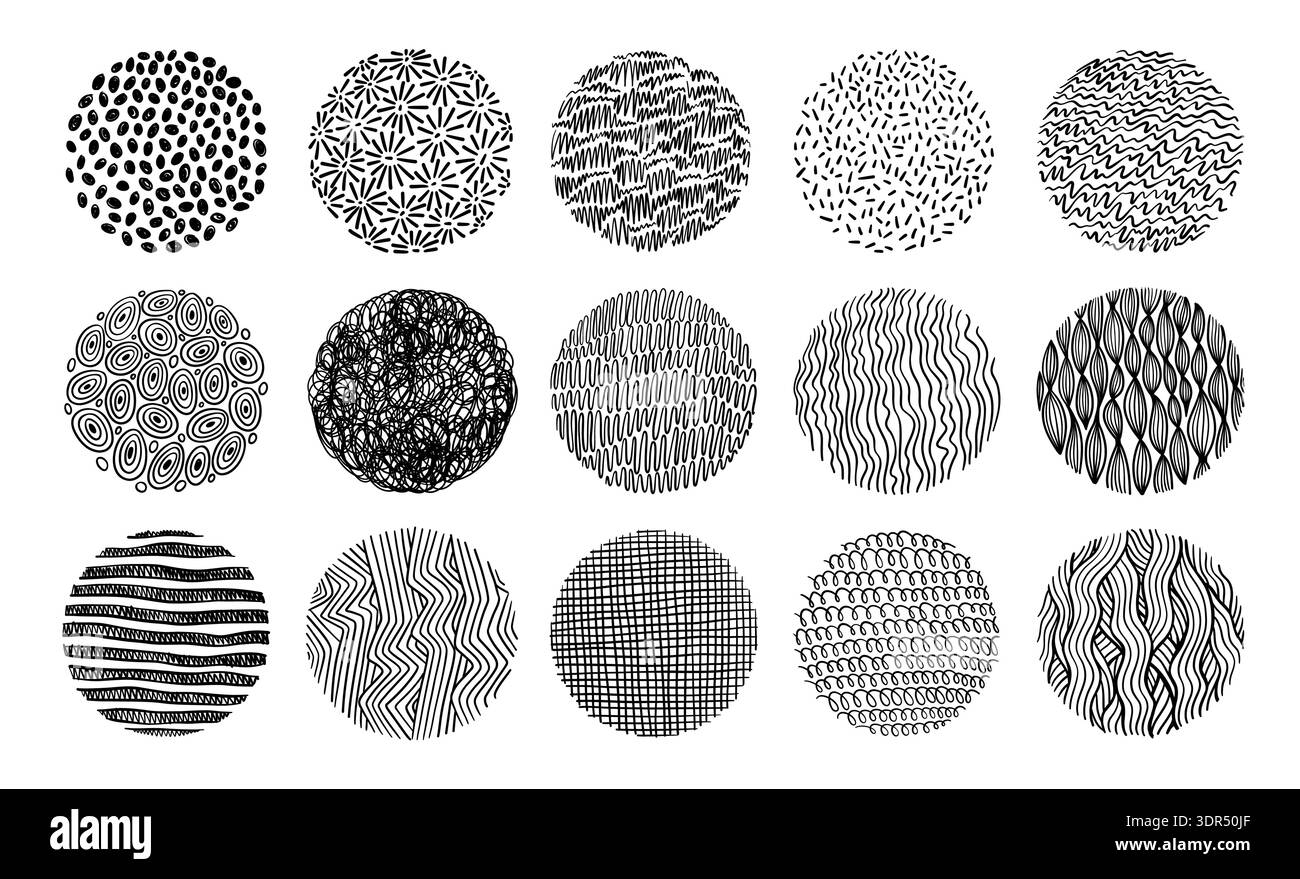 Doodle round textures sketch Black and White Stock Photos & Images - Alamy