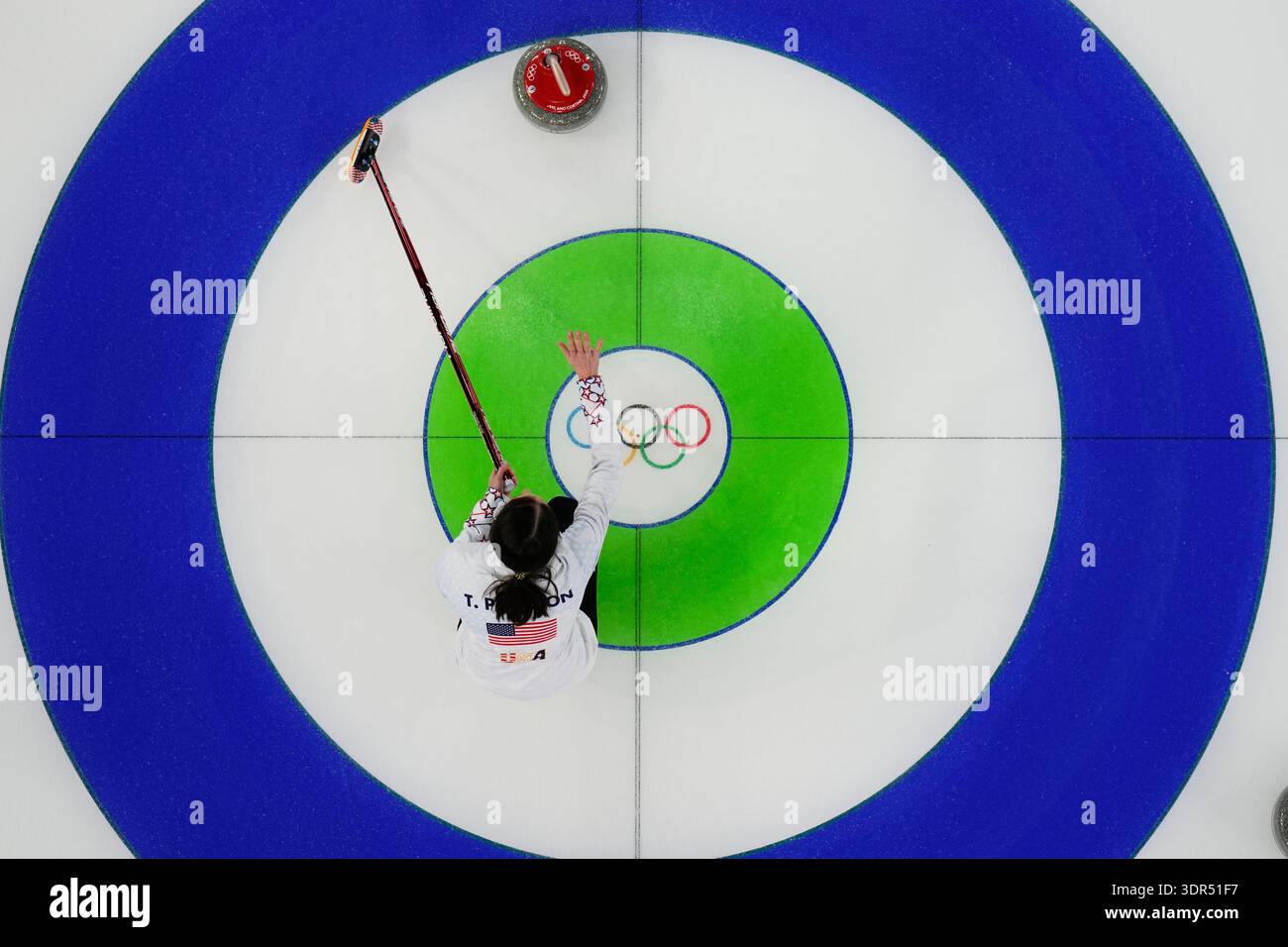 United States' Tara Peterson calls the line during a women's curling ...