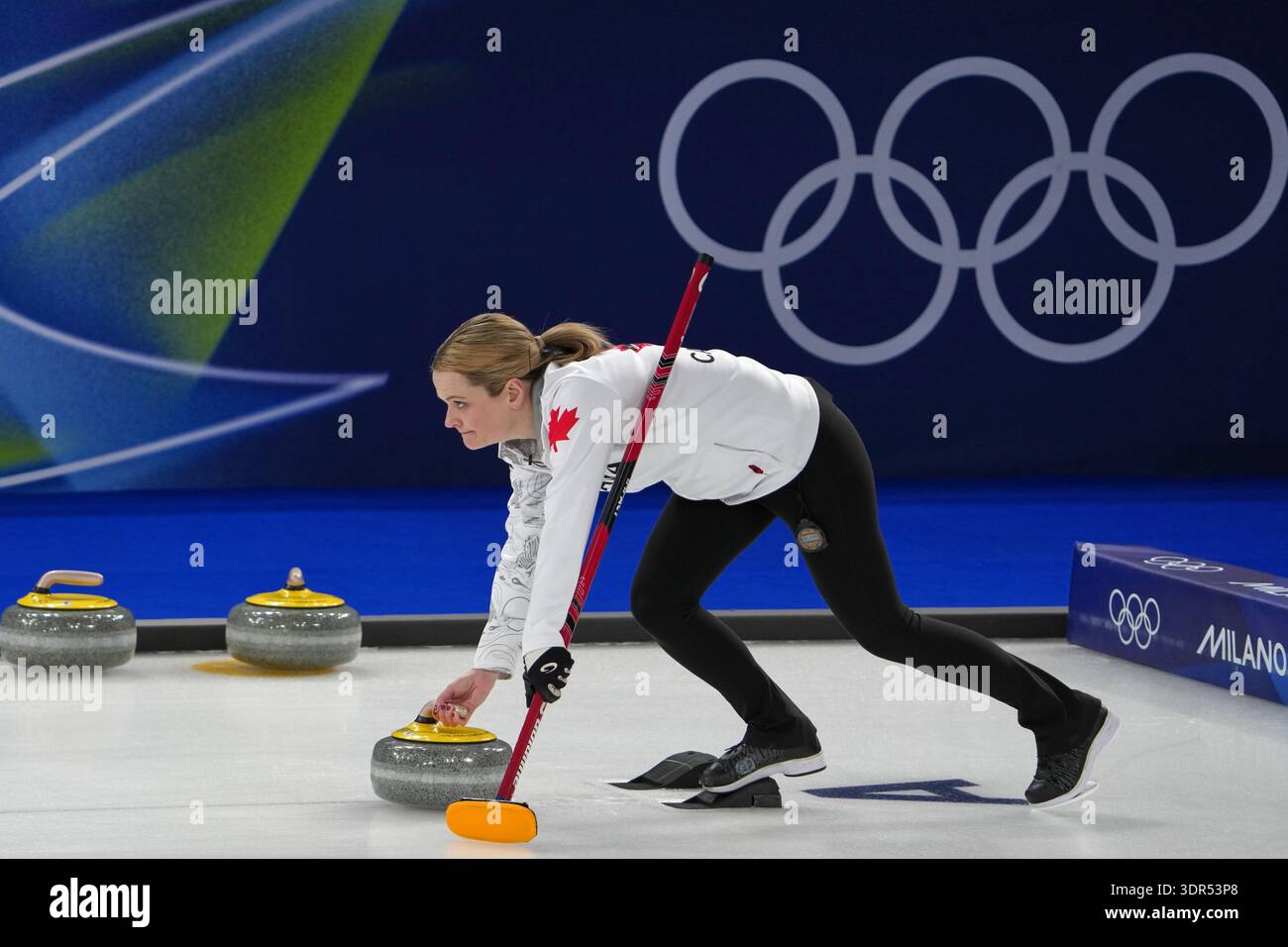 Canada's Tracy Fleury in action during the women's curling round robin ...