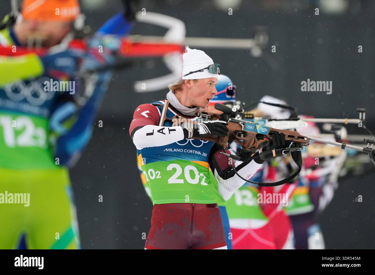 Andrejs Rastorgujevs, of Latvia, competes in the men's 4x7.5-kilometer ...
