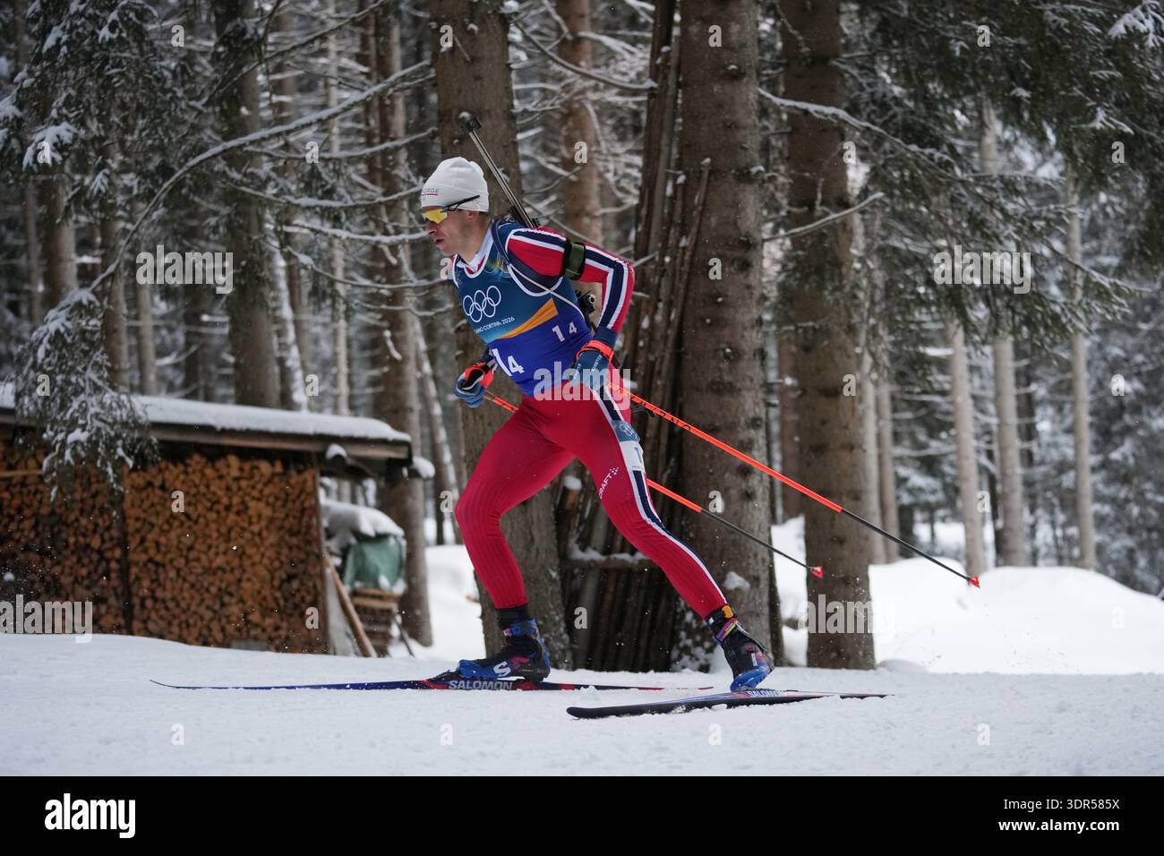 Vetle Sjaastad Christiansen, of Norway, competes in the men's 4x7.5 ...