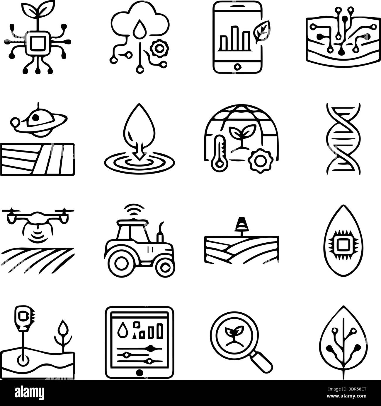 Smart Farming & Precision Agriculture Bold Line Icon Set. AgriTech IoT ...
