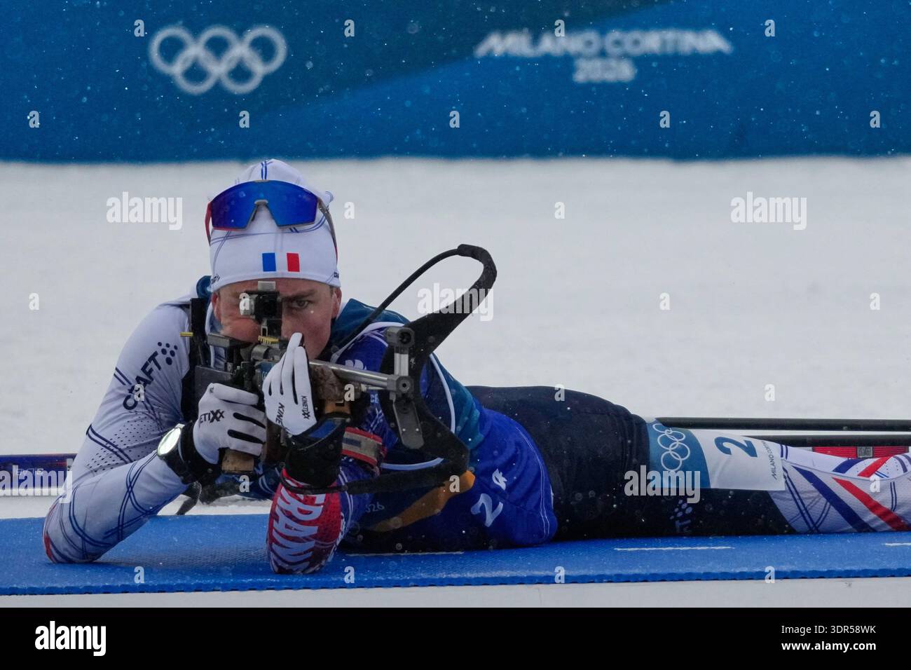 Eric Perrot of France competes during the Biathlon Men's 4 x 7.5km ...