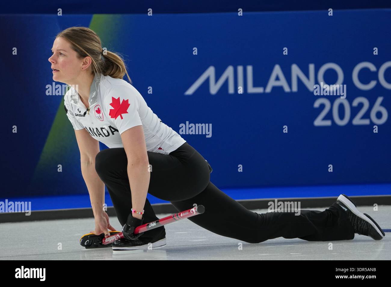 Canada's Sarah Wilkes looks on, during the women's curling round robin ...