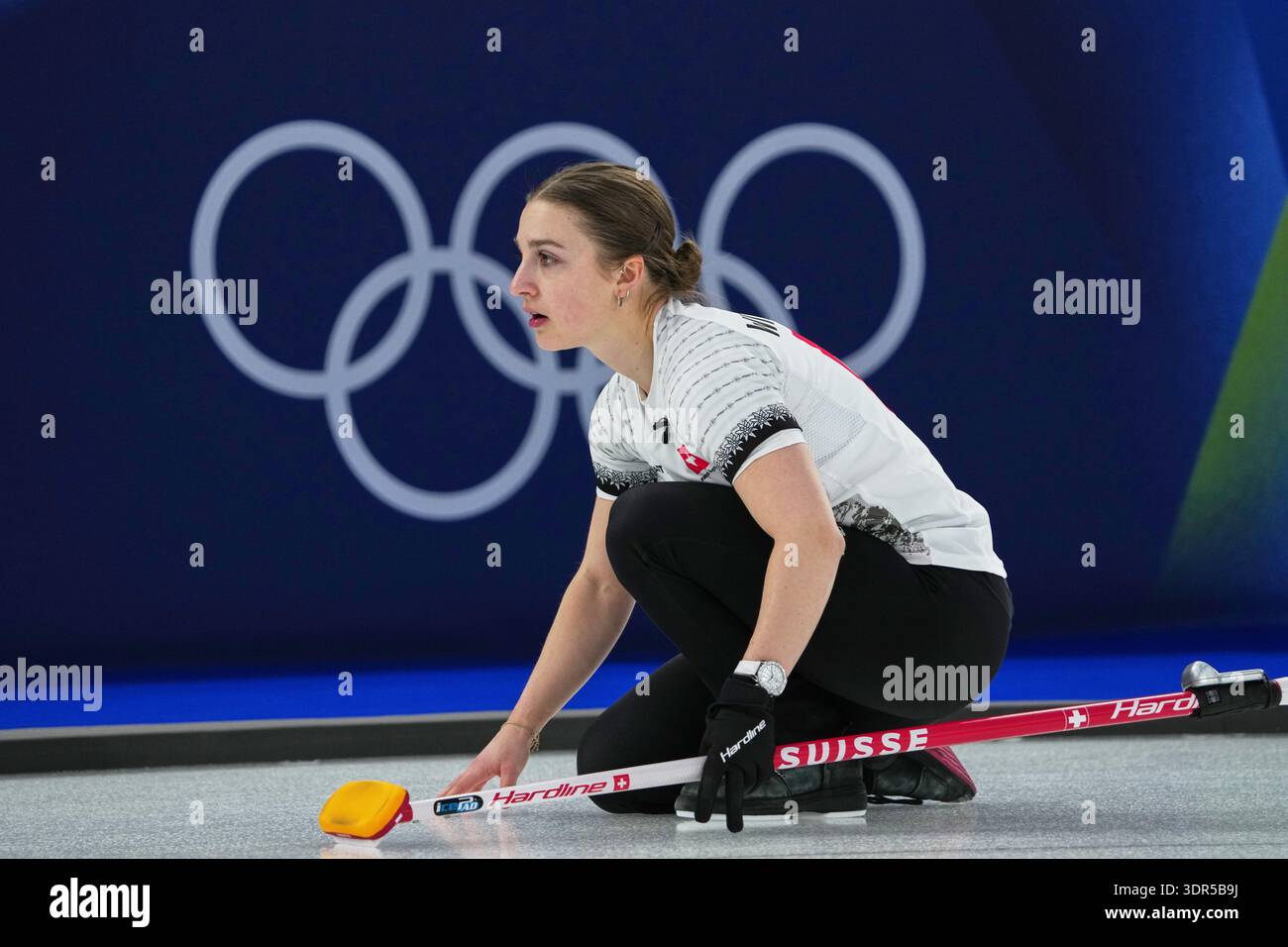 Switzerland's Selina Witschonke looks on, during the women's curling ...