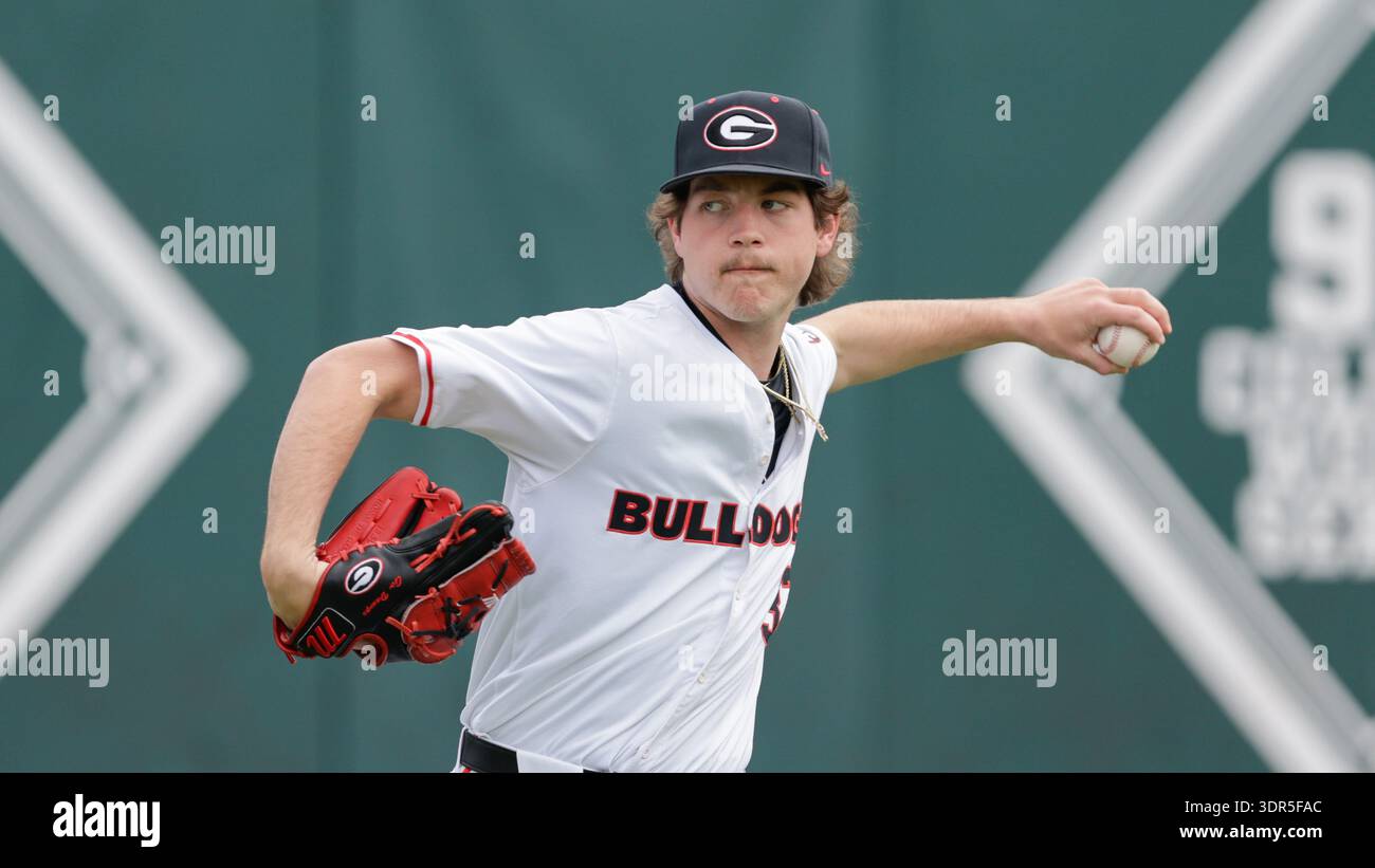 Georgia's Jackson Peavy (33) throws the ball during an NCAA baseball ...