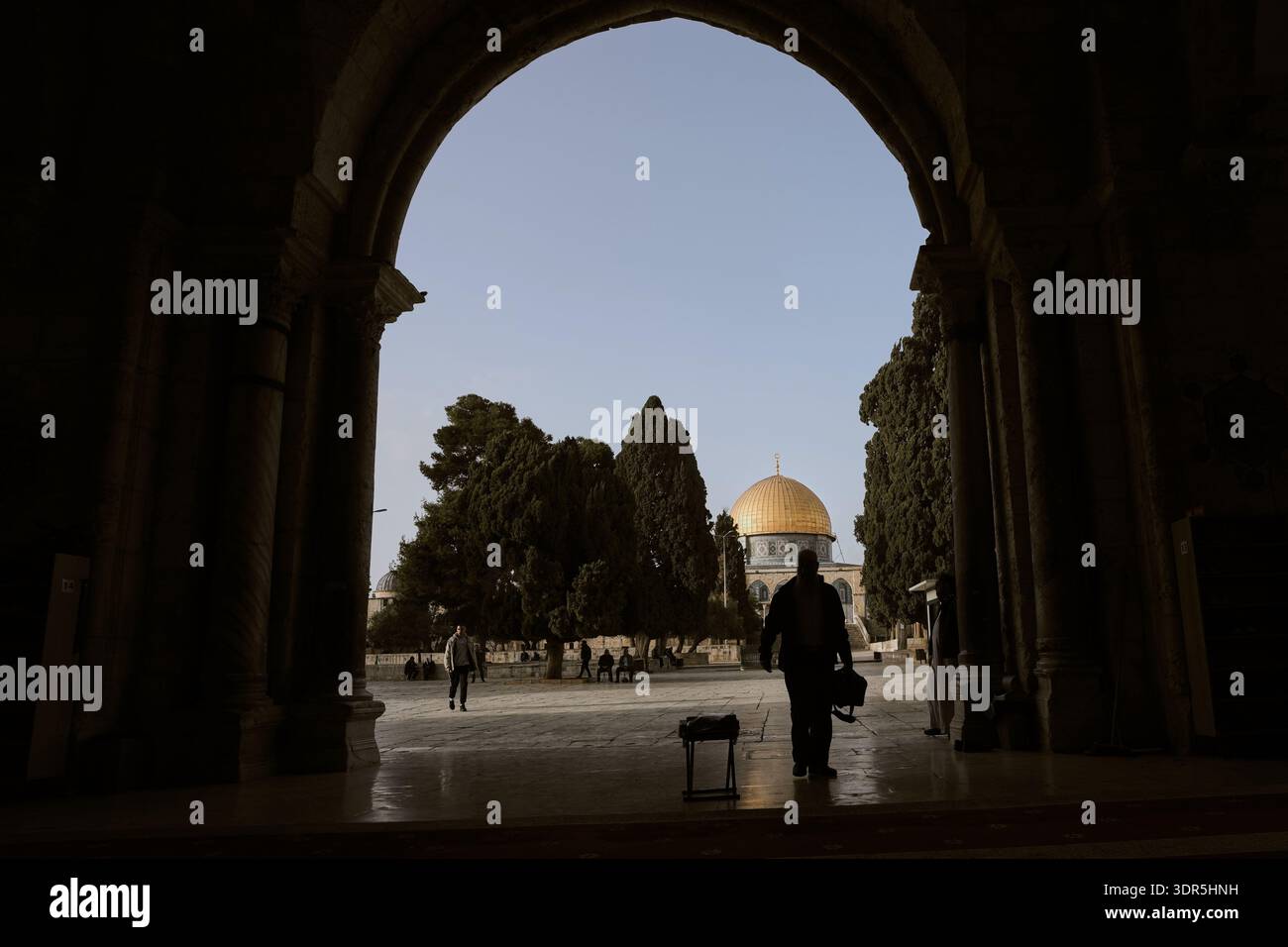 Muslim worshippers walk at the Al-Aqsa Mosque compound in Jerusalem's ...