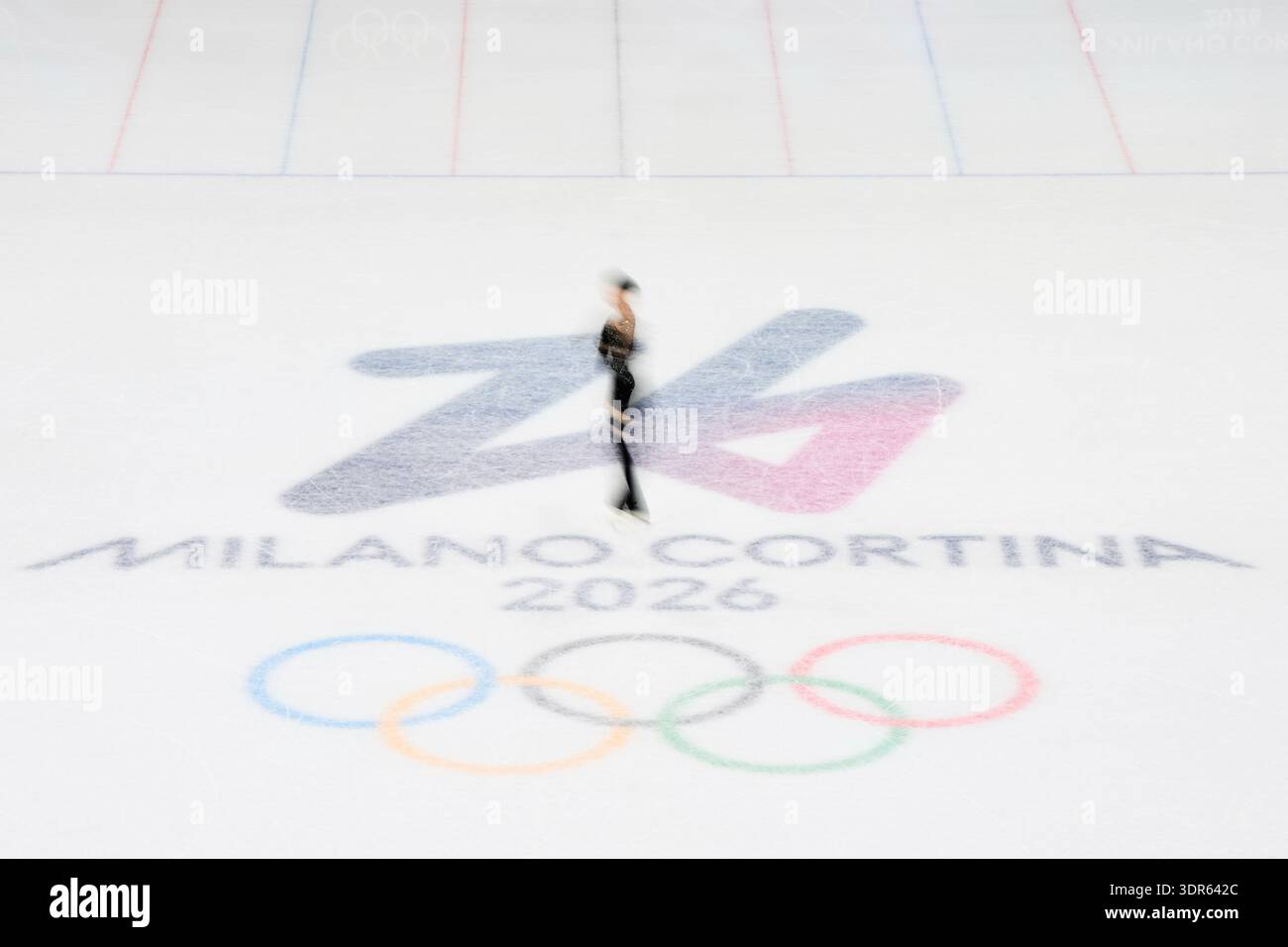 Zhang Ruiyang of China warms up before the women's short program figure ...