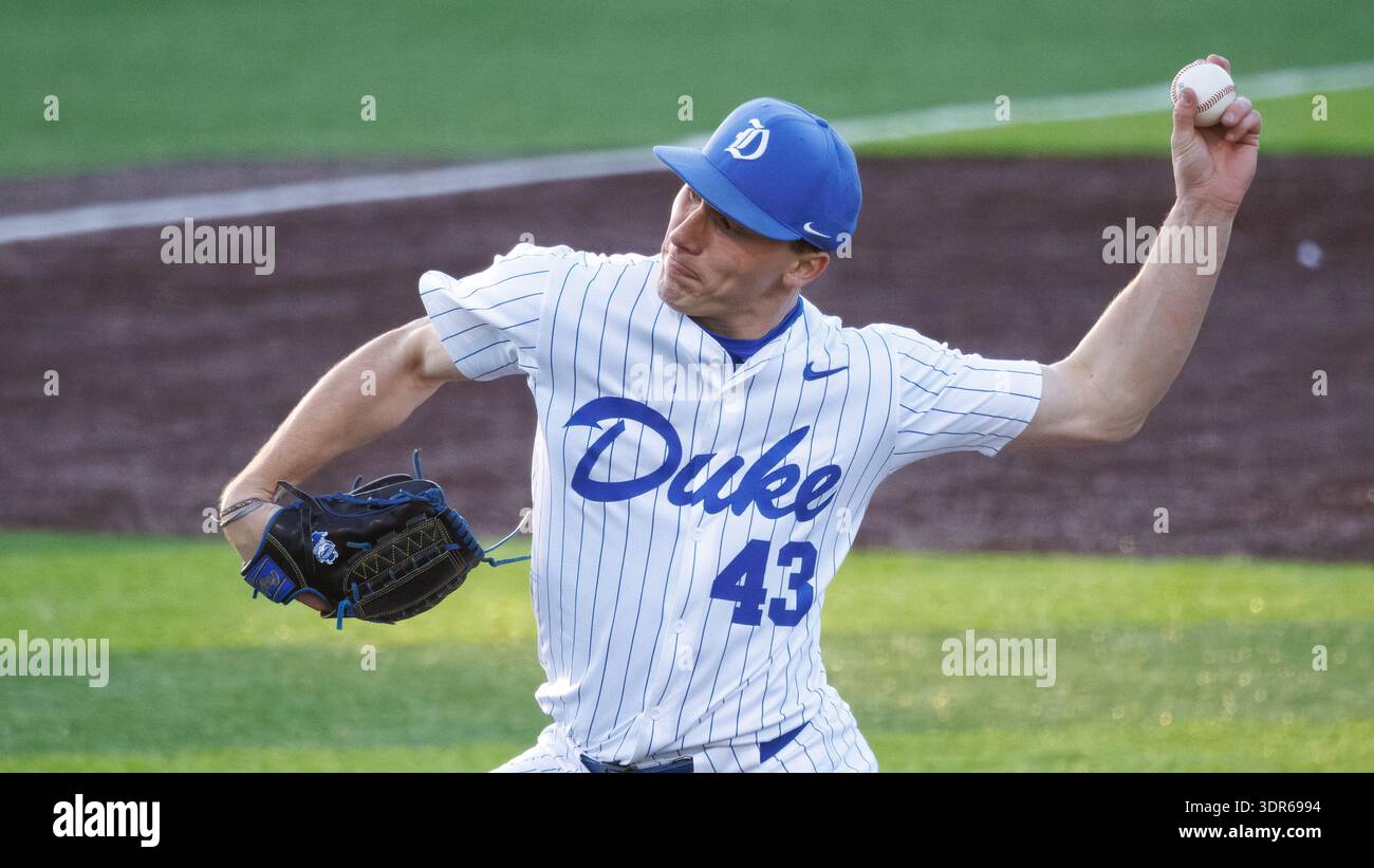 Duke's Marcello Mastroianni (43) pitches during an NCAA baseball game ...