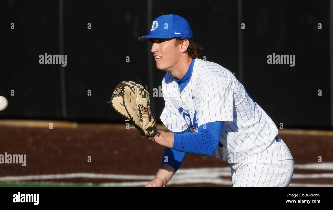 Duke's Nolan Johnson (23) makes a catch during an NCAA baseball game on ...