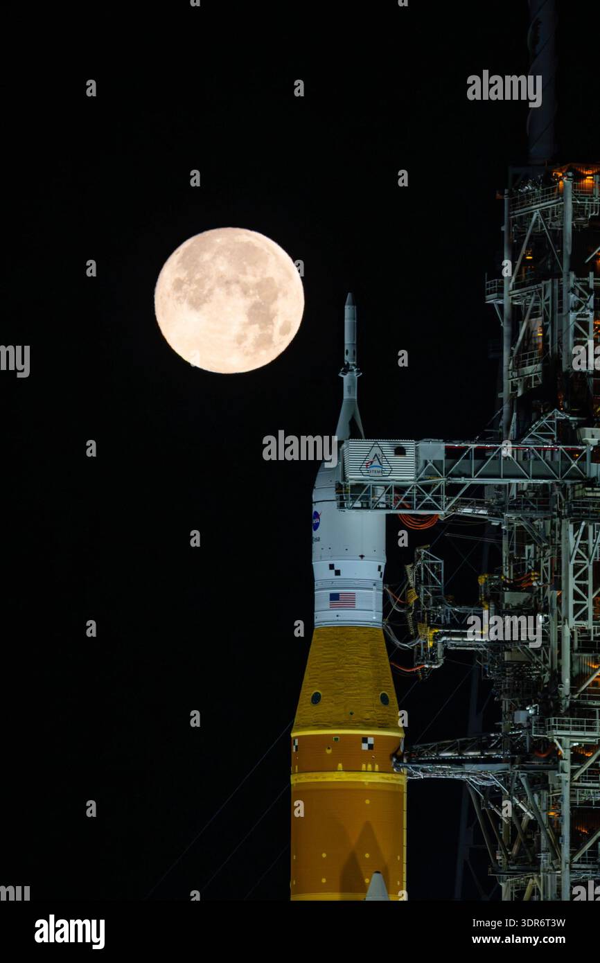 This photo provided by NASA shows a full moon shining over NASA’s Space ...