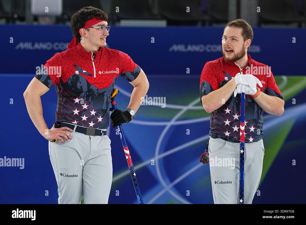 United States' Luc Violette and Aidan Oldenburg speak, during the men's ...