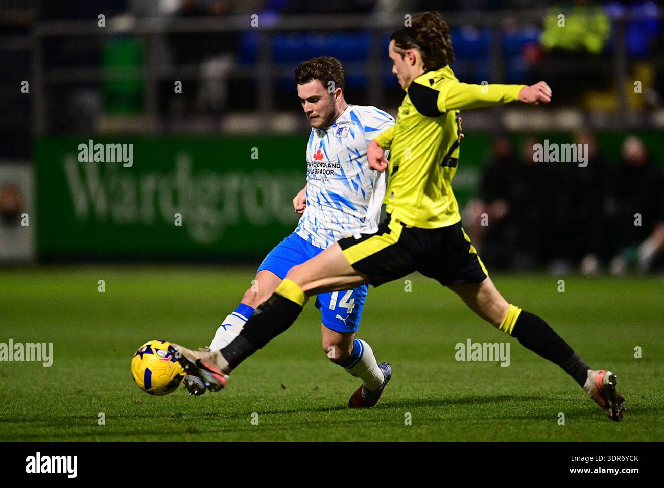 Barrow's Charlie McCann in action during the Sky Bet League 2 match ...