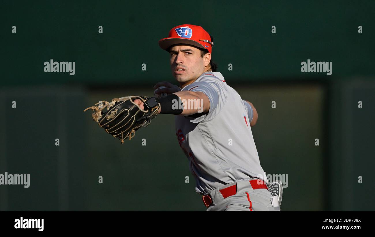 Dayton infielder Jason Bello (7) plays Lipscomb in an NCAA baseball ...