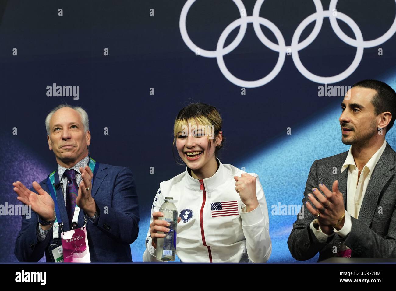 Alysa Liu of the United States reacts to her score after competing in ...