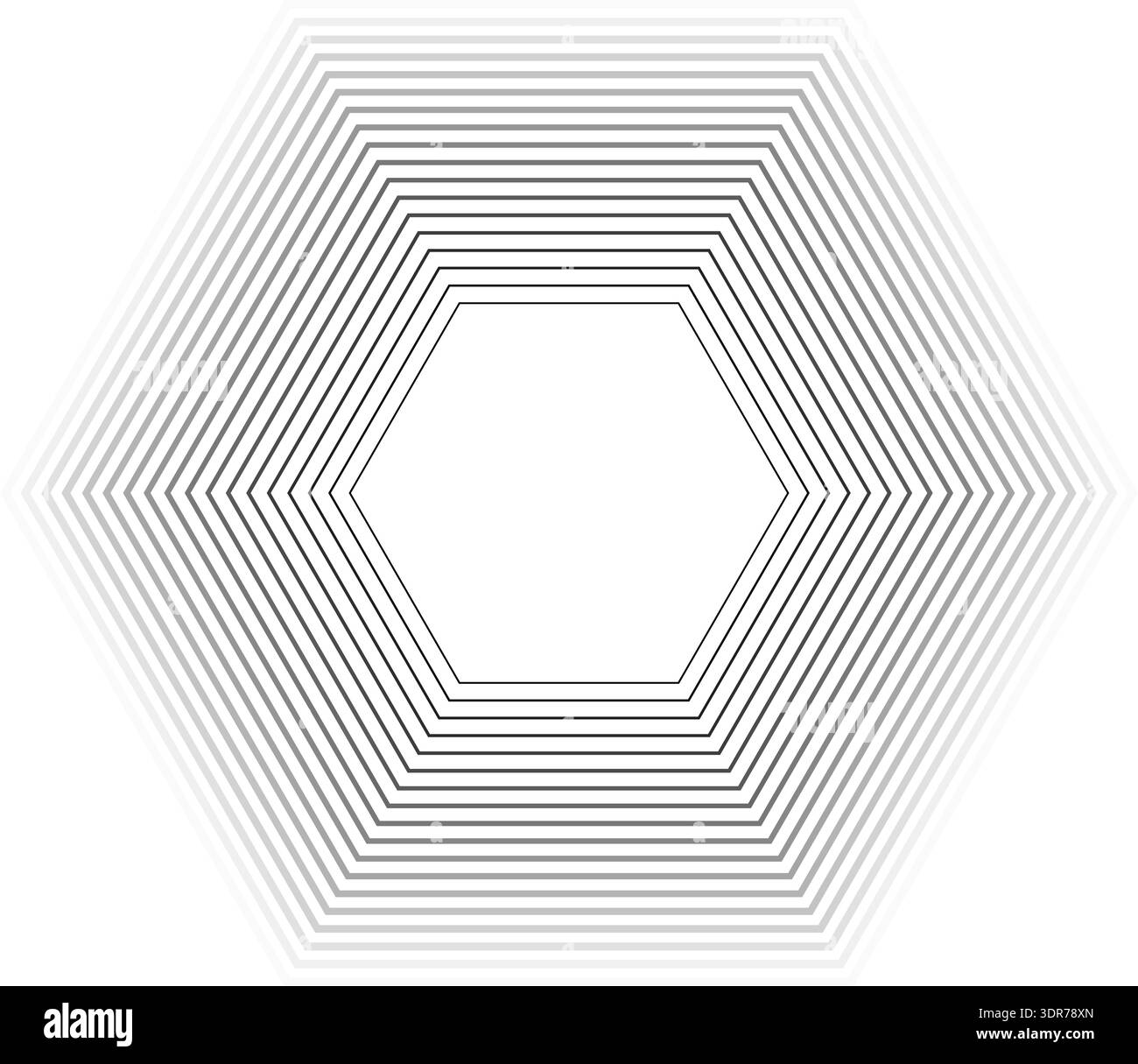 Hexagonal shape with 18 concentric continuous lines featuring thinner ...