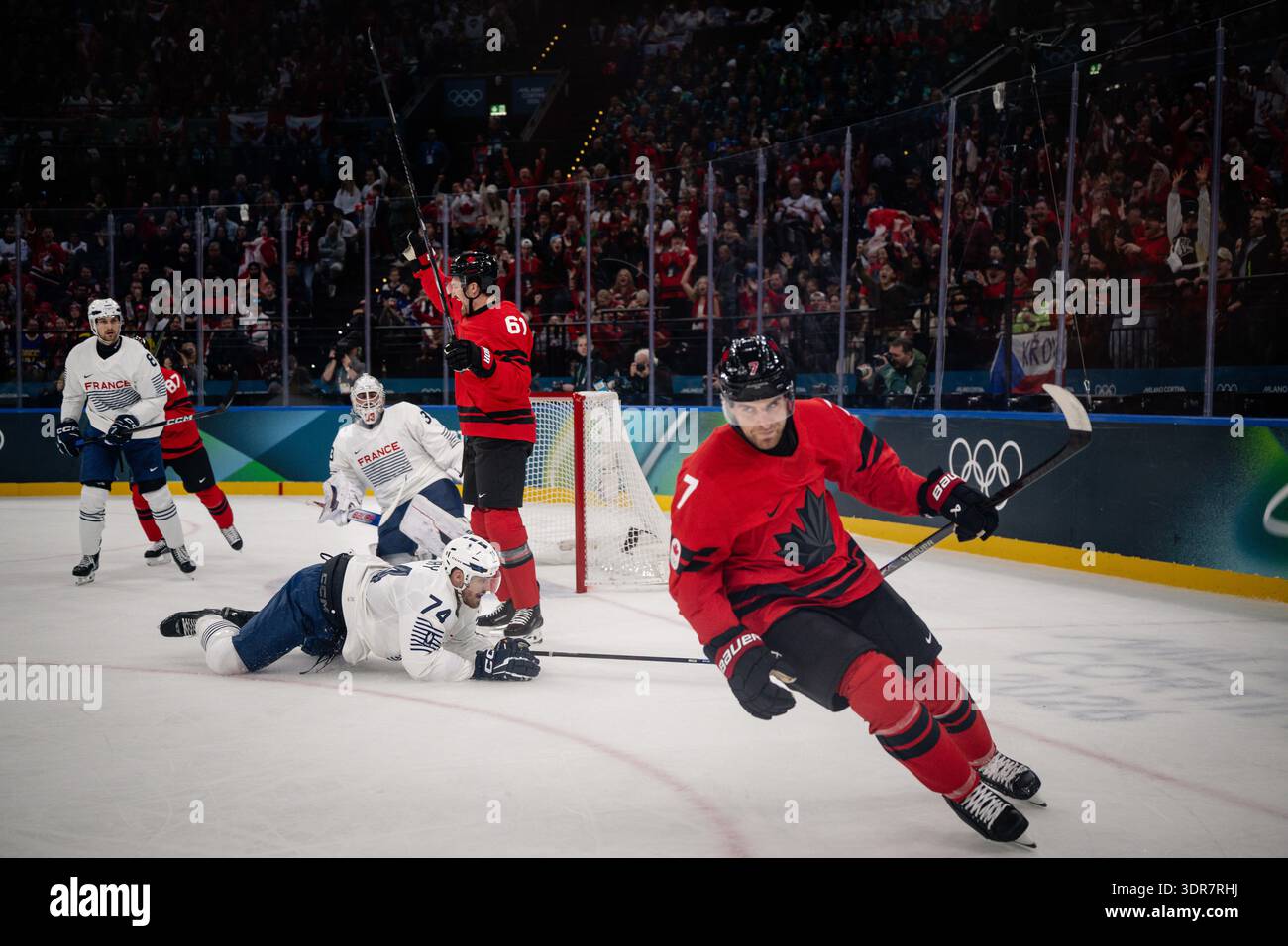 Mailand, Italy. 15th Feb, 2026. Goal celebration Devon Toews (Canada, 7 ...