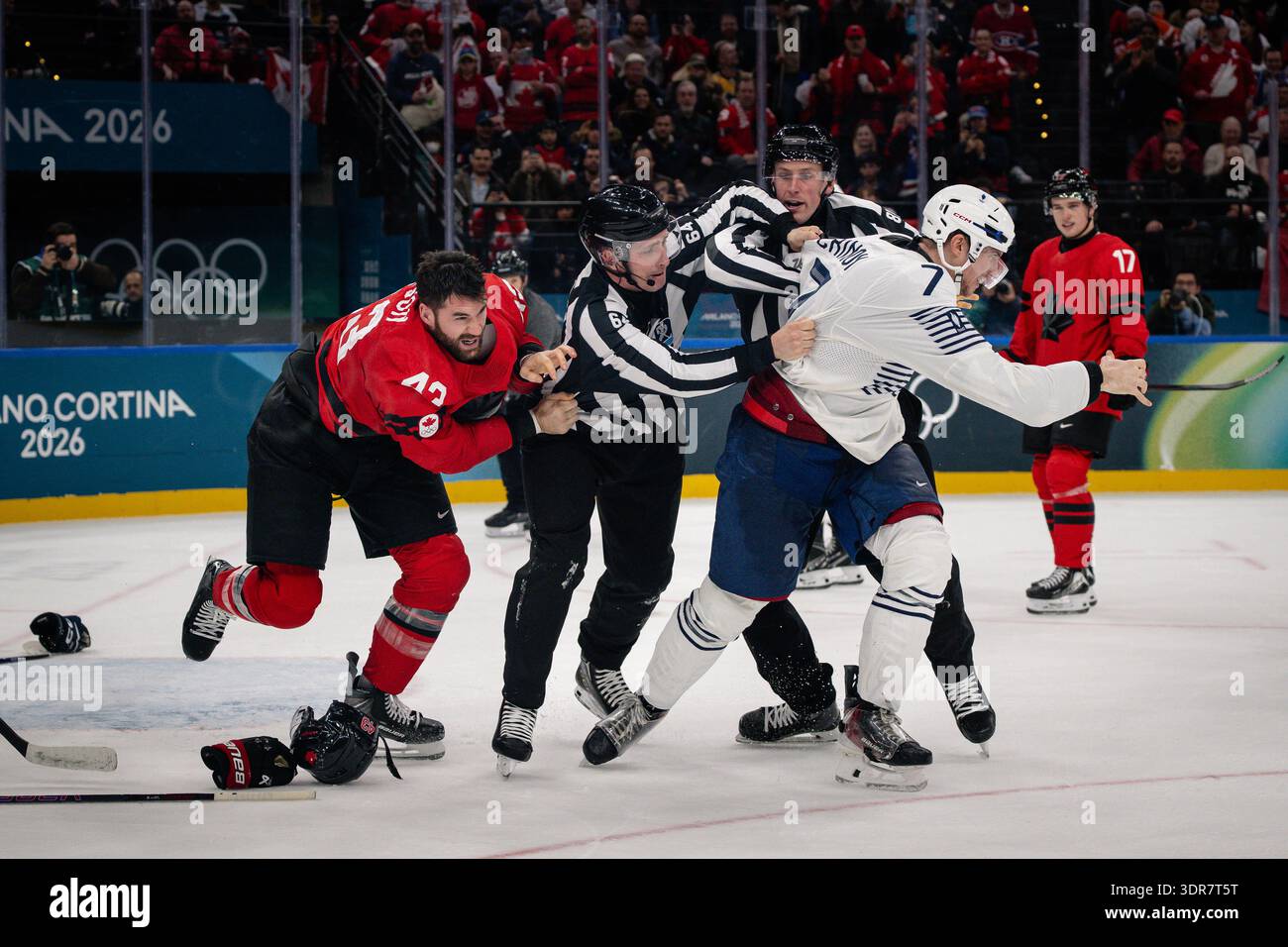 Mailand, Italy. 15th Feb, 2026. Fighting Tom Wilson (Canada, 43) and ...