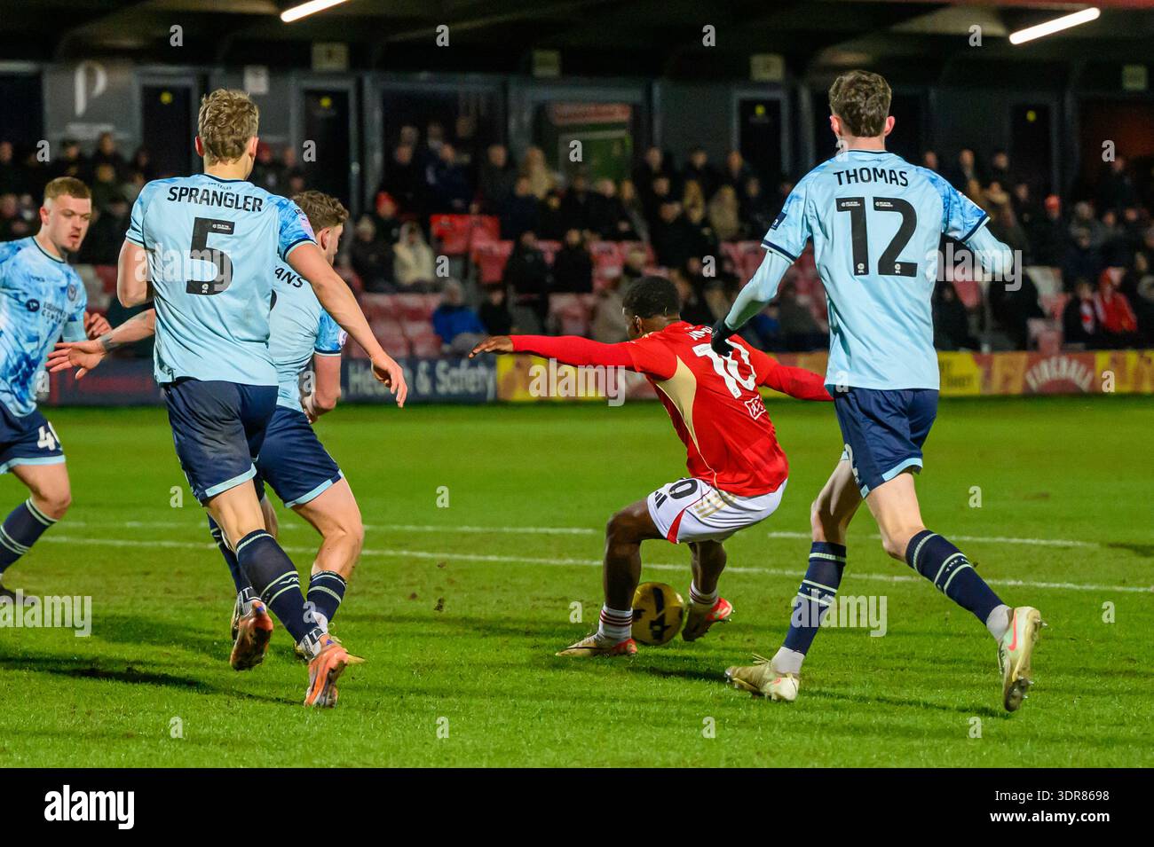Kelly Nmai of Salford City FC trues a shot on goal during the Sky Bet ...