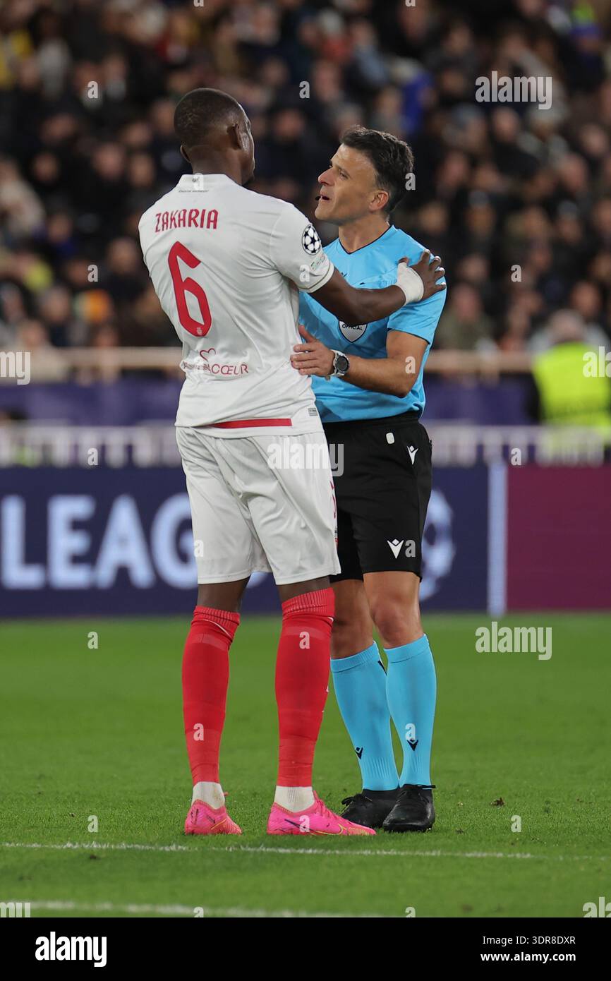 Denis Zakaria (#6 - AS Monaco) speaks with referee Jesus Gil Manzano ...