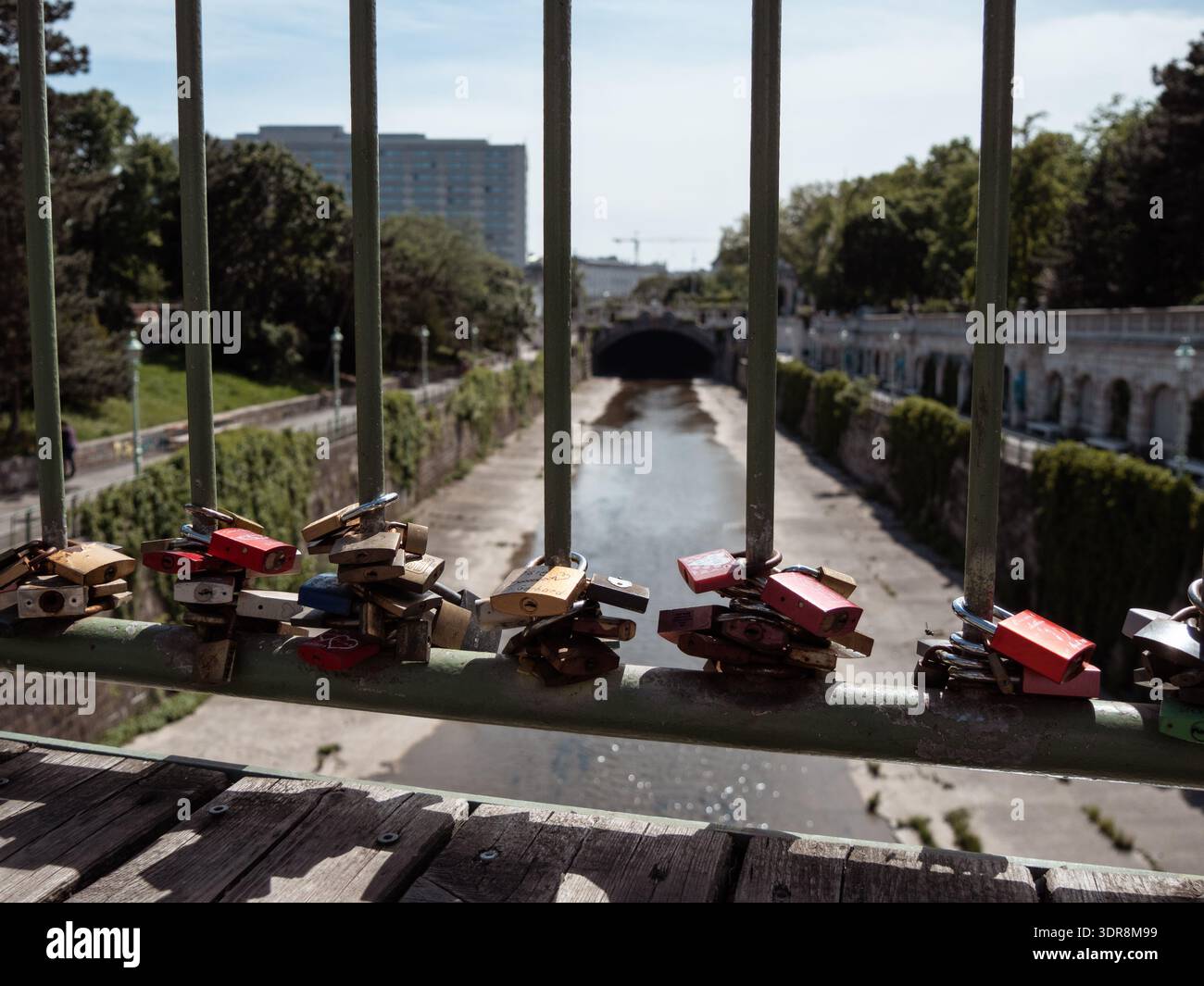 Love locks on bridge railing above the Vienna River in Stadtpark, Hotel ...