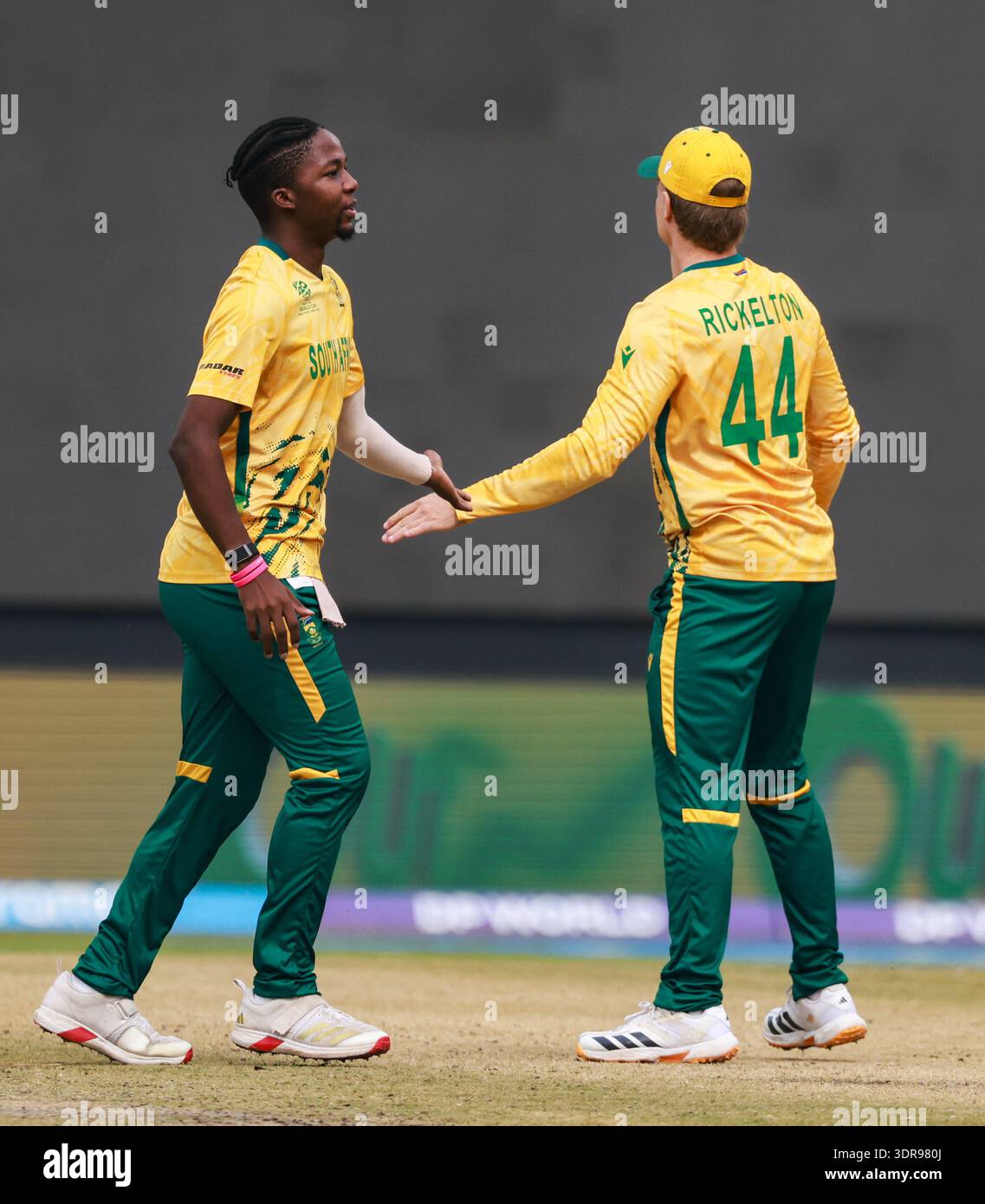 Kwena Maphaka of South Africa celebrates after taking a catch during ...