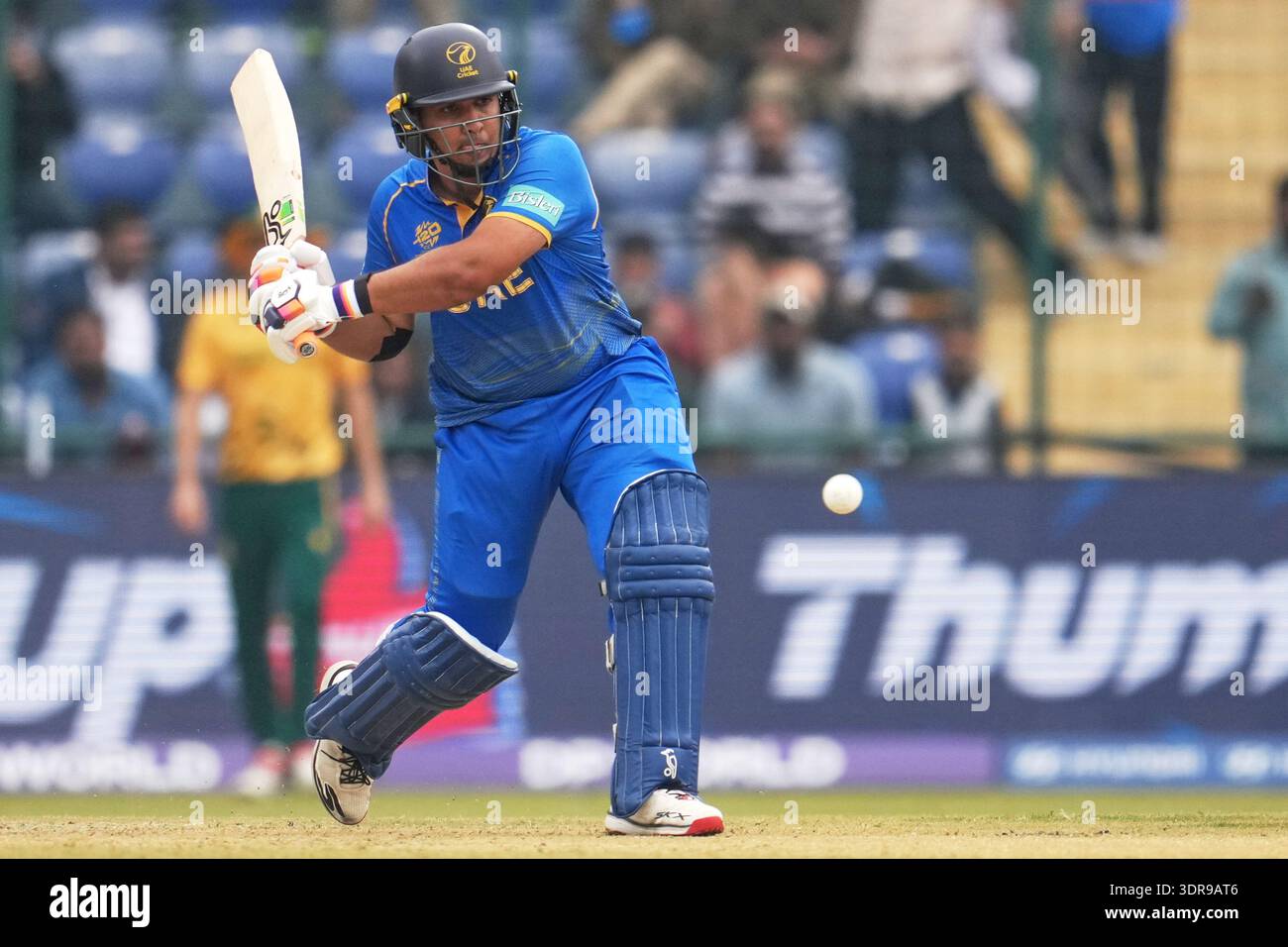 United Arab Emirates' Alishan Sharafu plays a shot during the T20 World ...