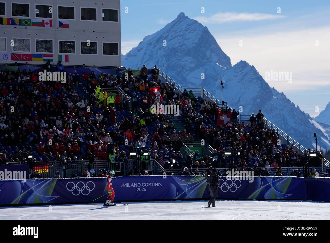 Switzerland's Camille Rast at the finish area of an alpine ski, women's ...