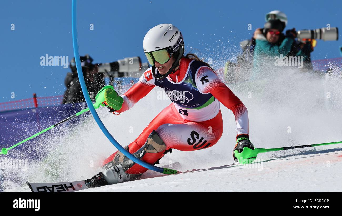 Switzerland's Camille Rast speeds down the course during an alpine ski ...