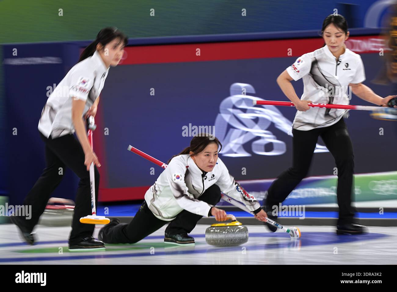 South Korea's Gim -Eun-ji, Kim Min-ji, and Kim Su-ji in action during ...
