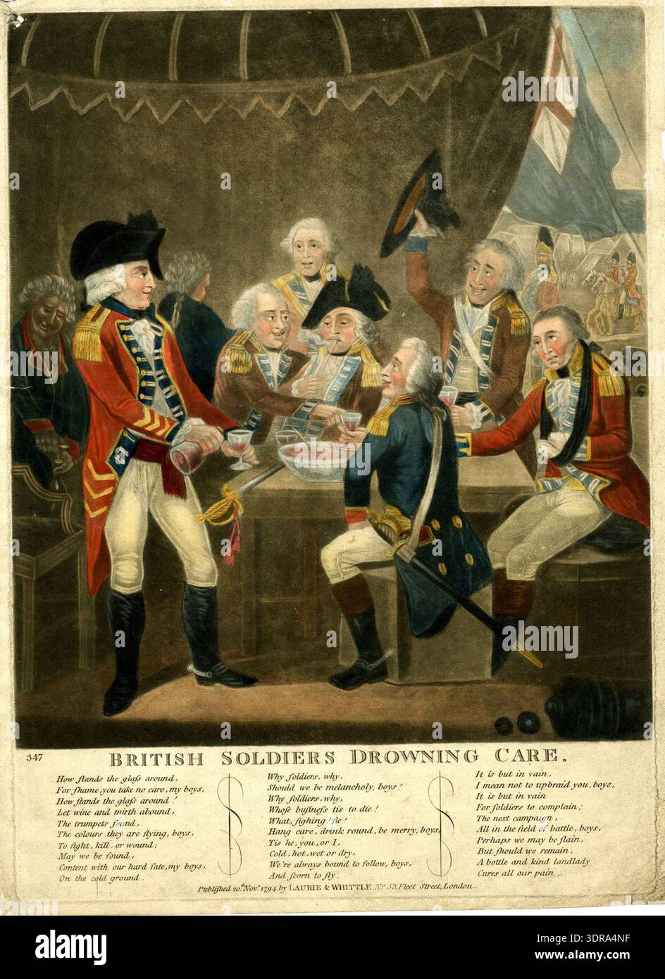 Social satire, 1794, depicting British officers in a tent drinking wine ...