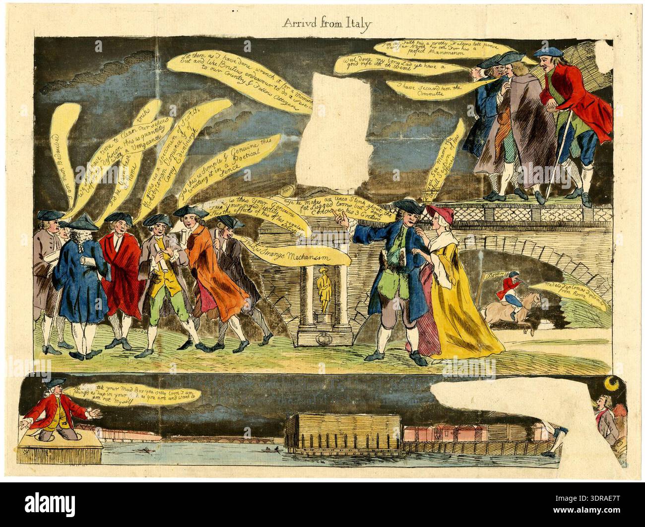 Hand-coloured etching, 1760, depicting a reversed copy of a satire ...