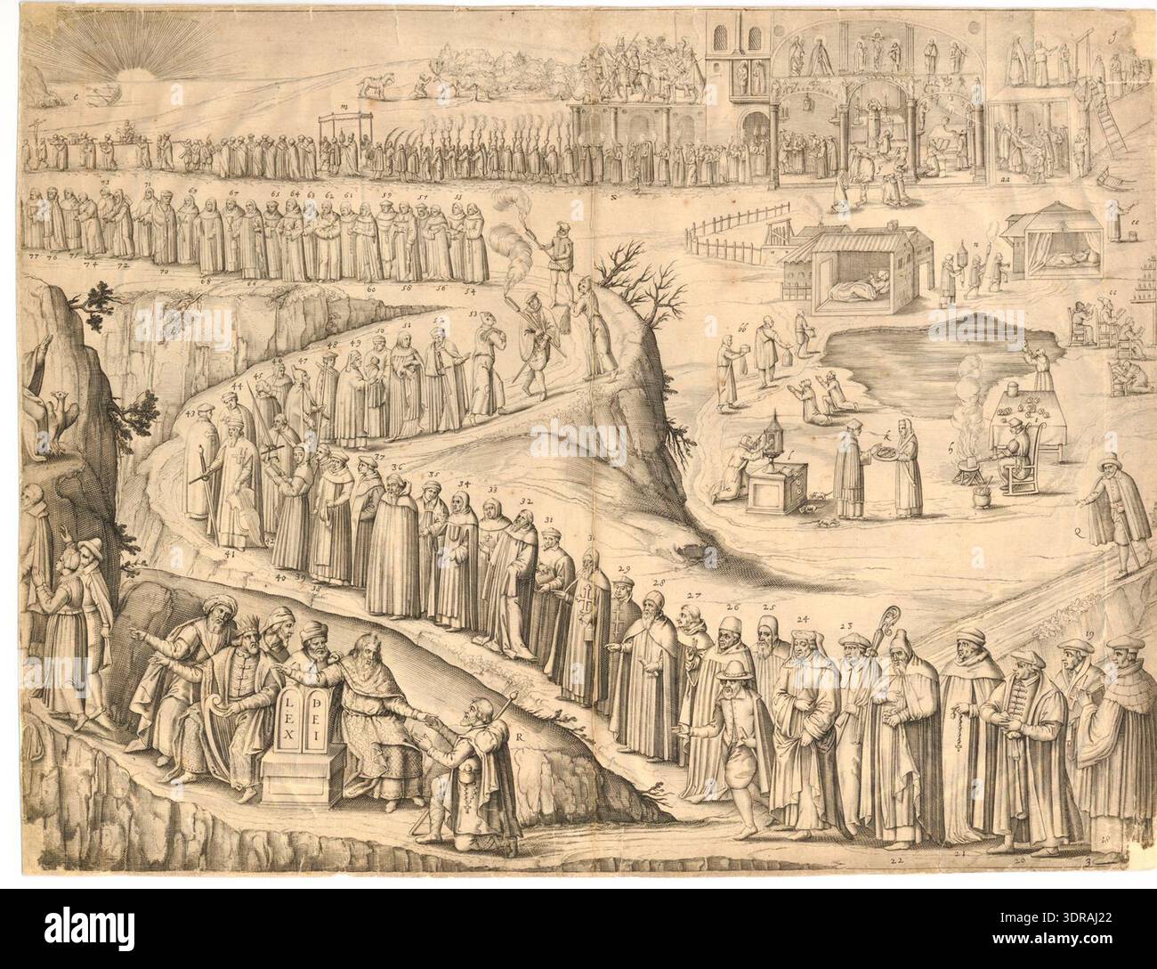 This circa 1600 etching and engraving on three sheets satirizes the ...