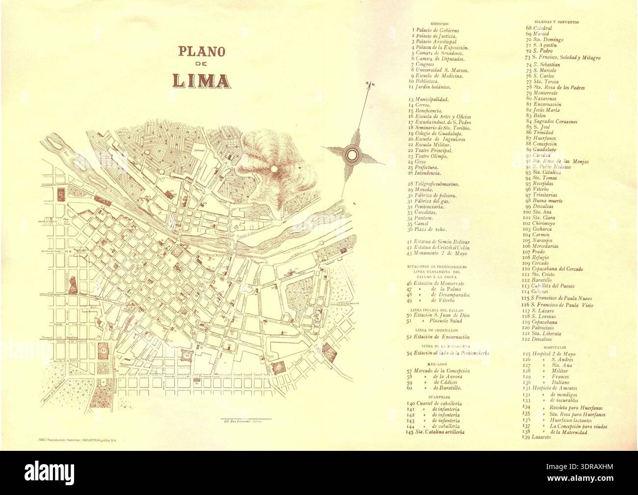 Map of Lima, Peru, from 1870 showing the city layout, streets, plazas ...