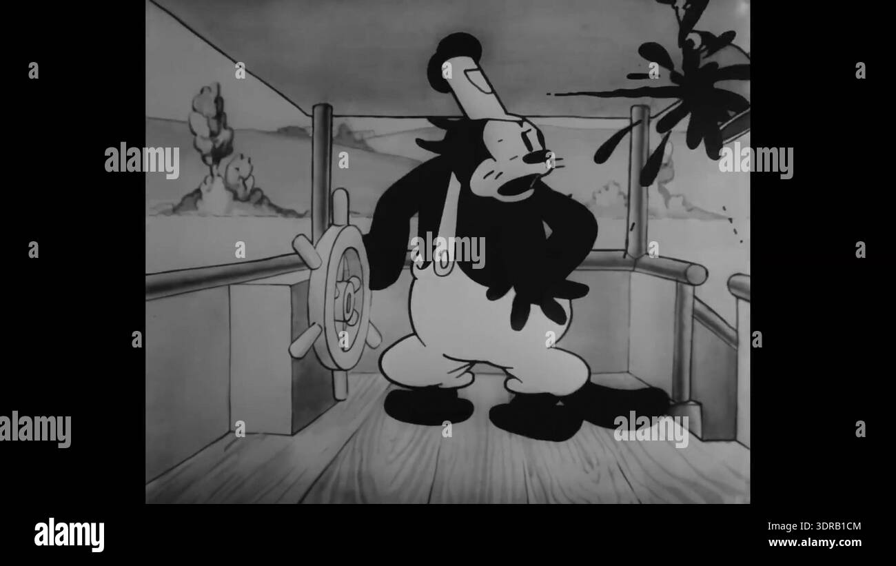 This screenshot from the 1928 Disney-Iwerks short 'Steamboat Willie ...