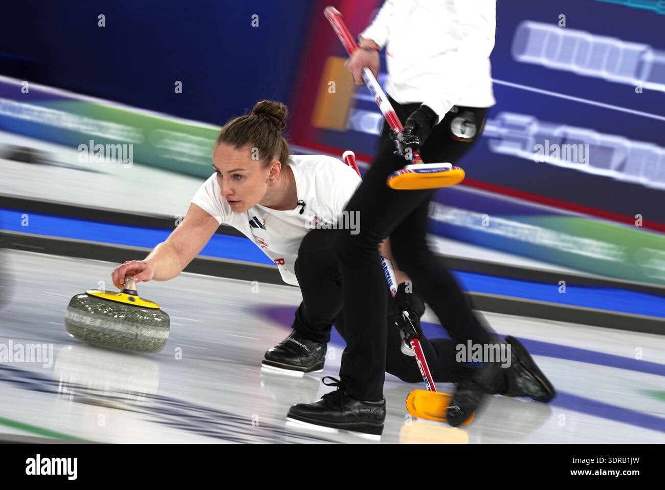 Britain's Jennifer Dodds in action during the women's curling round ...