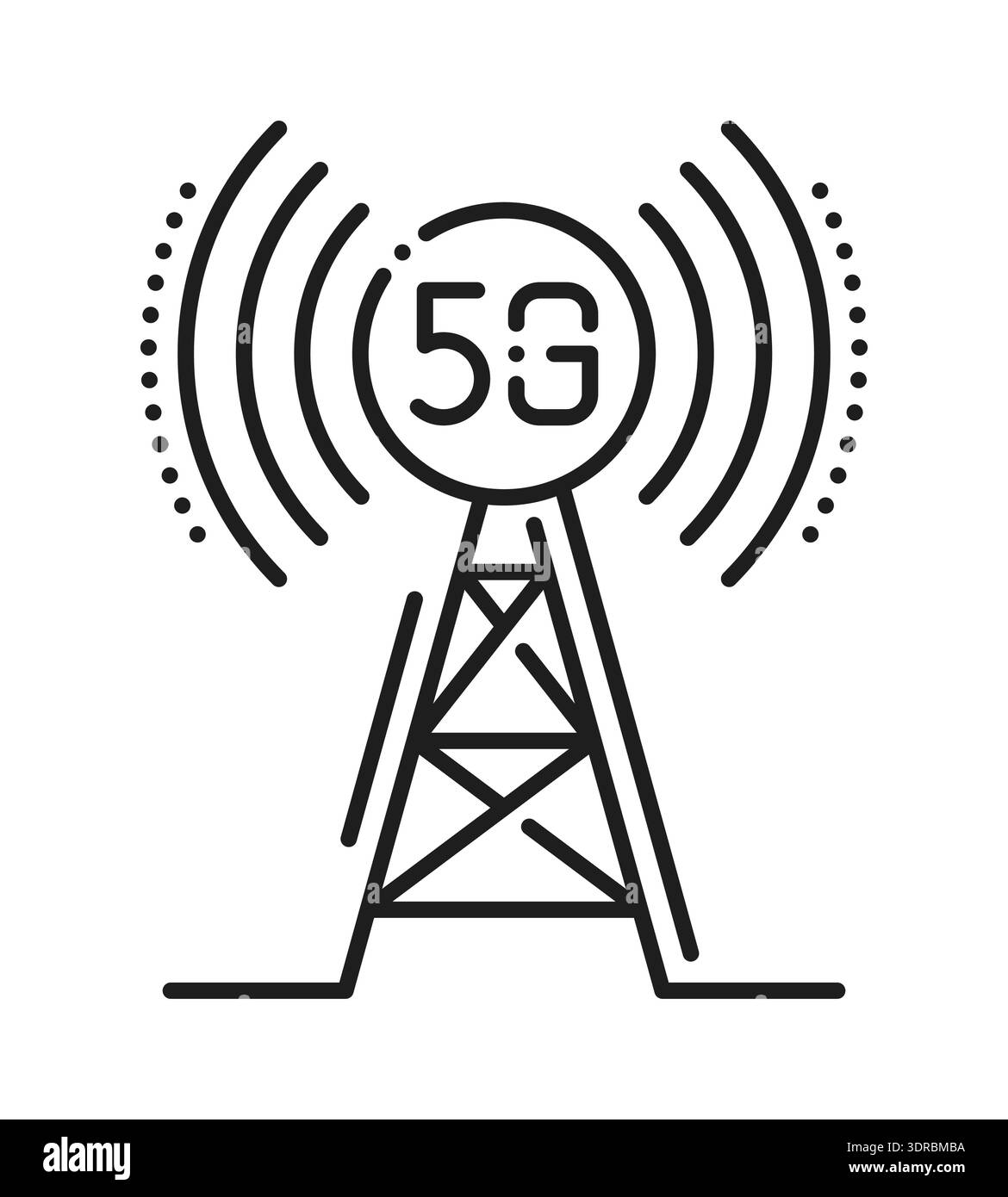 5G wireless base station antenna line icon or sign. Fast speed network ...