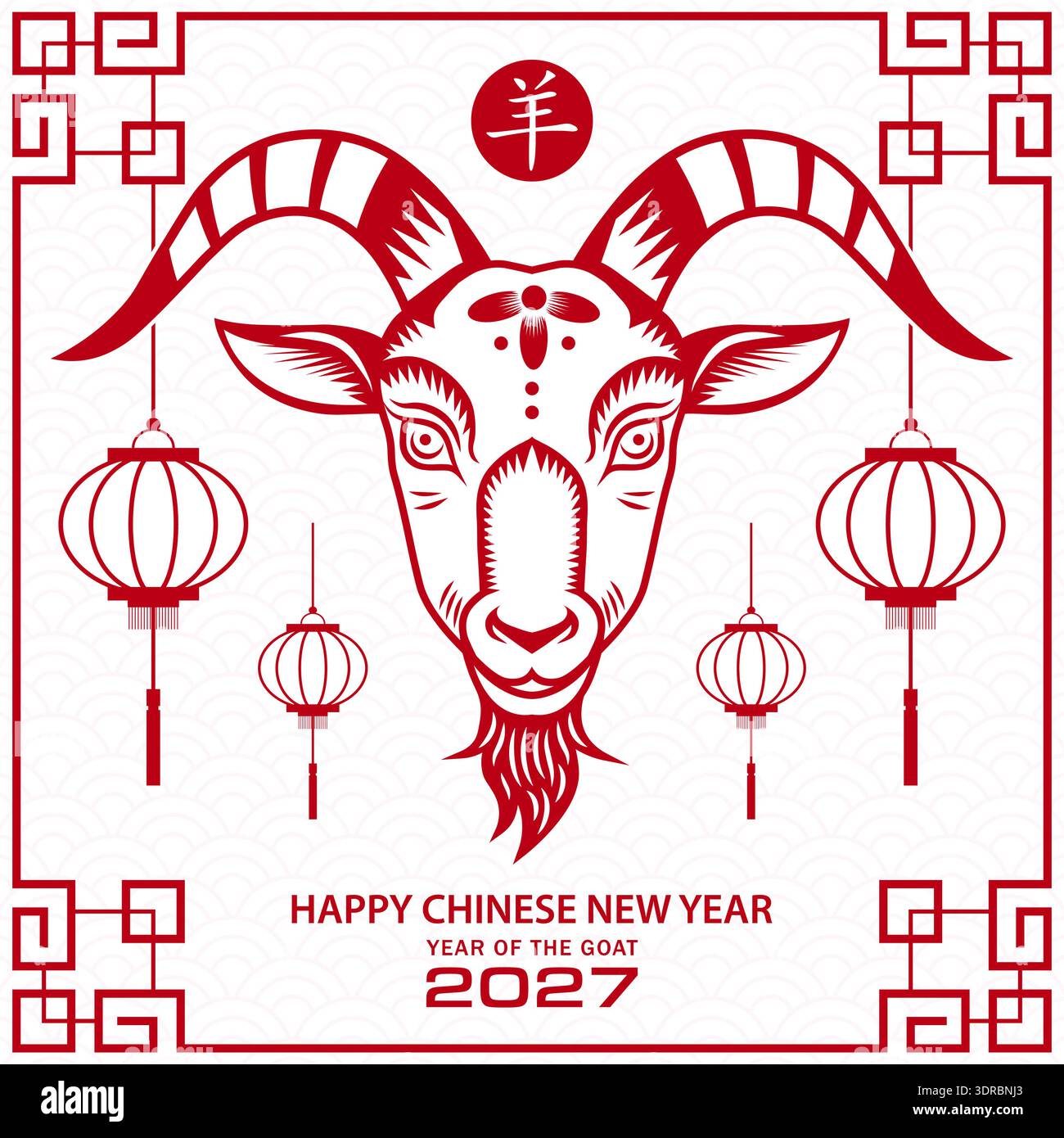 Happy Chinese new year 2027 Zodiac sign, year of the Goat, with red ...