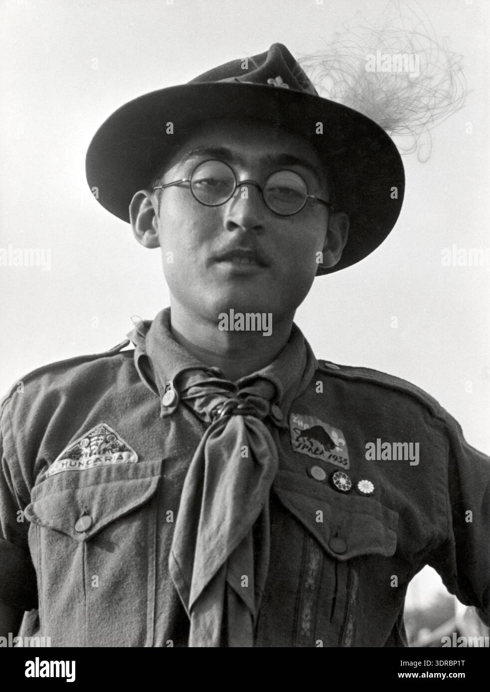 This photograph depicts a hungarian scout attending the 1937 wor hi-res ...