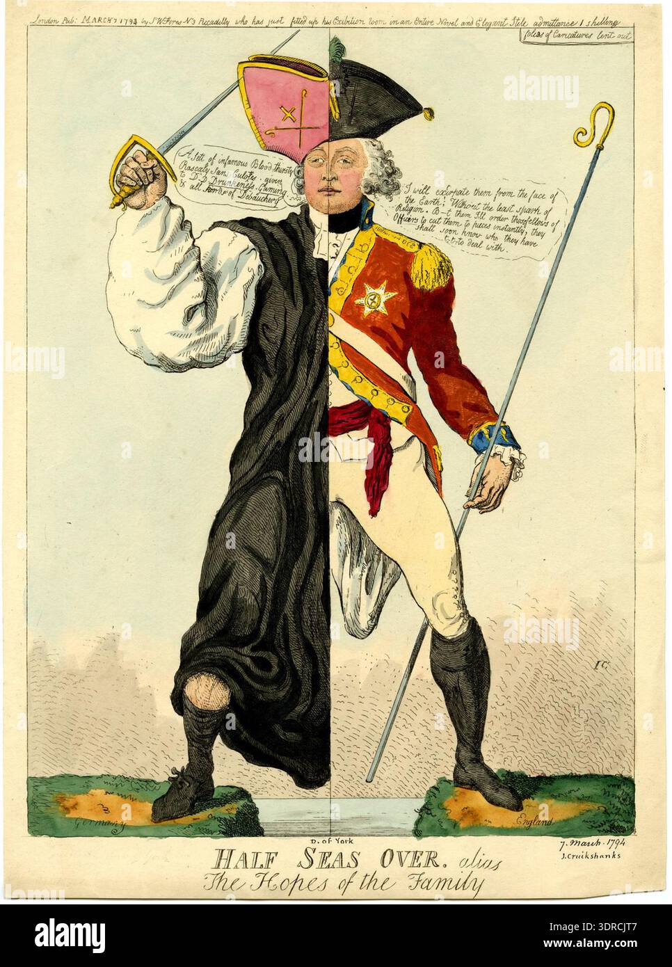 Hand-coloured print by Isaac Cruikshank, published by S. W. Fores, 1794 ...