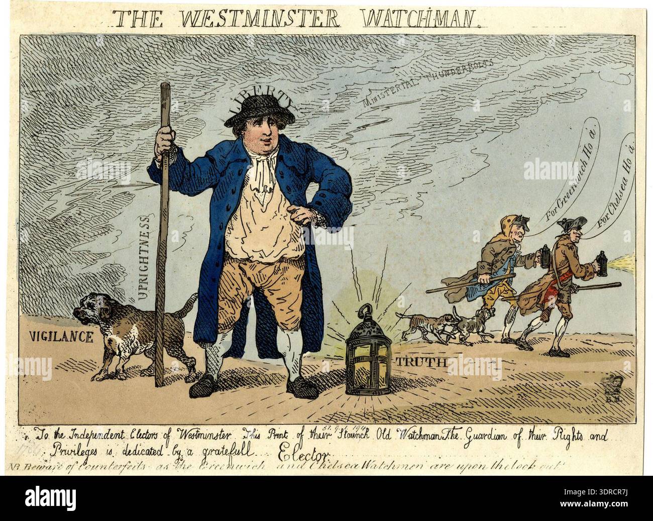 This 1784 print depicts Fox dressed as a watchman, standing full-face ...
