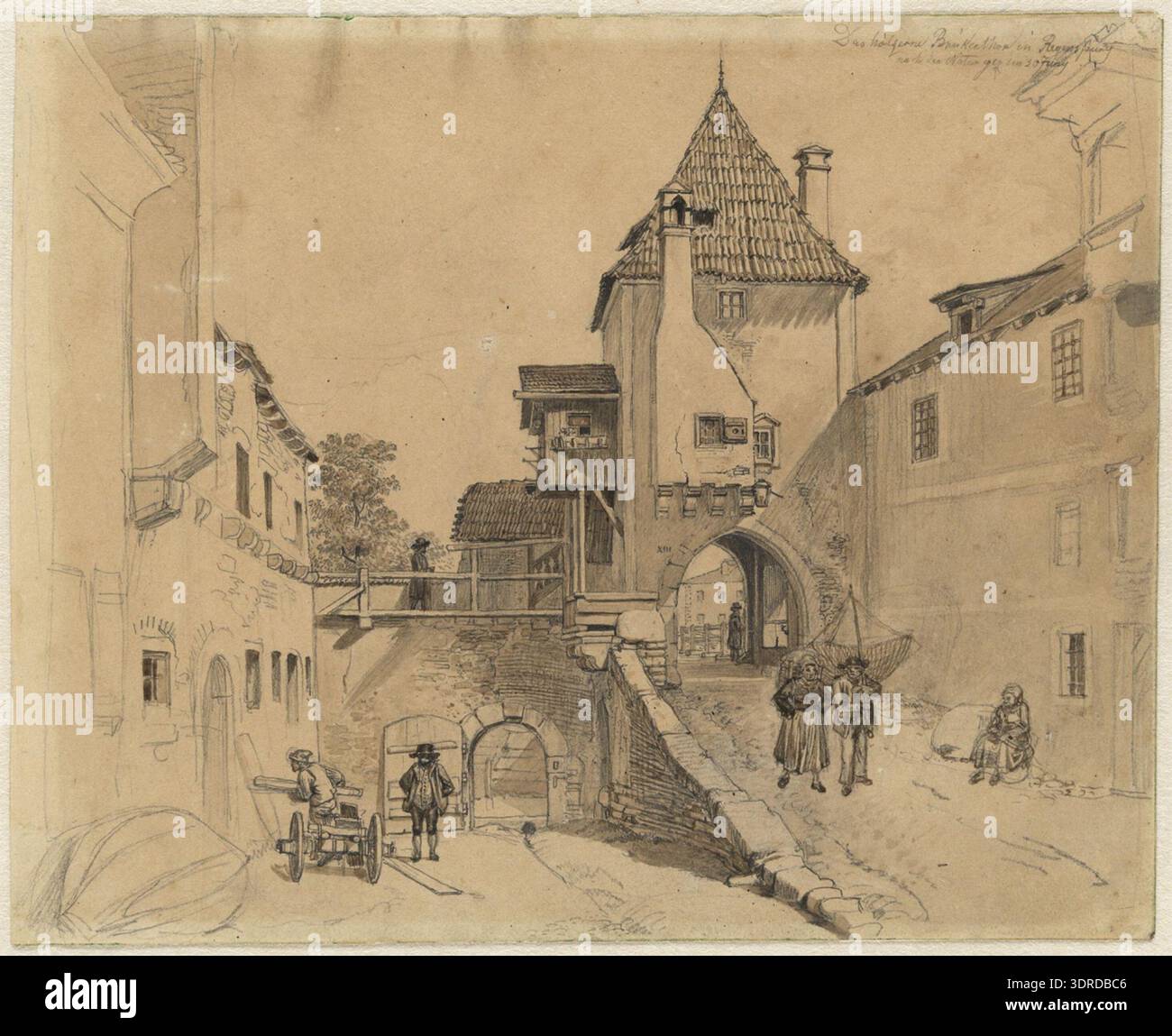 This 1816 drawing by Johann Christoph Erhard depicts the wooden bridge ...