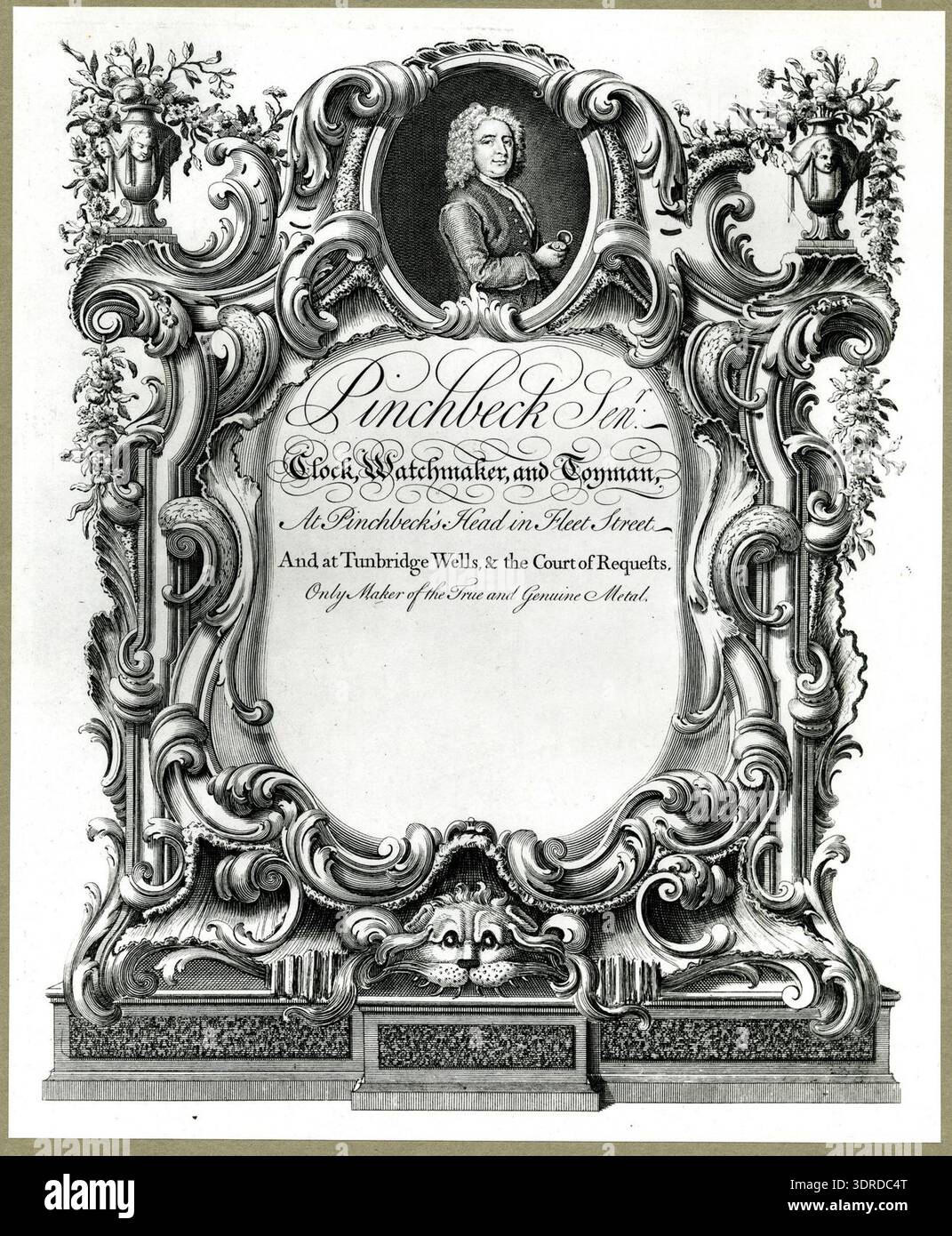 This 18th century trade card depicts christopher pinchbeck the elder hi ...