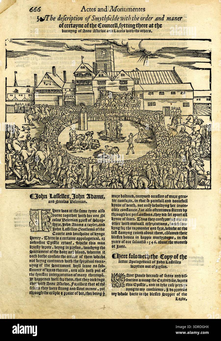 This 16th-century woodcut print illustrates Protestant martyrs ...