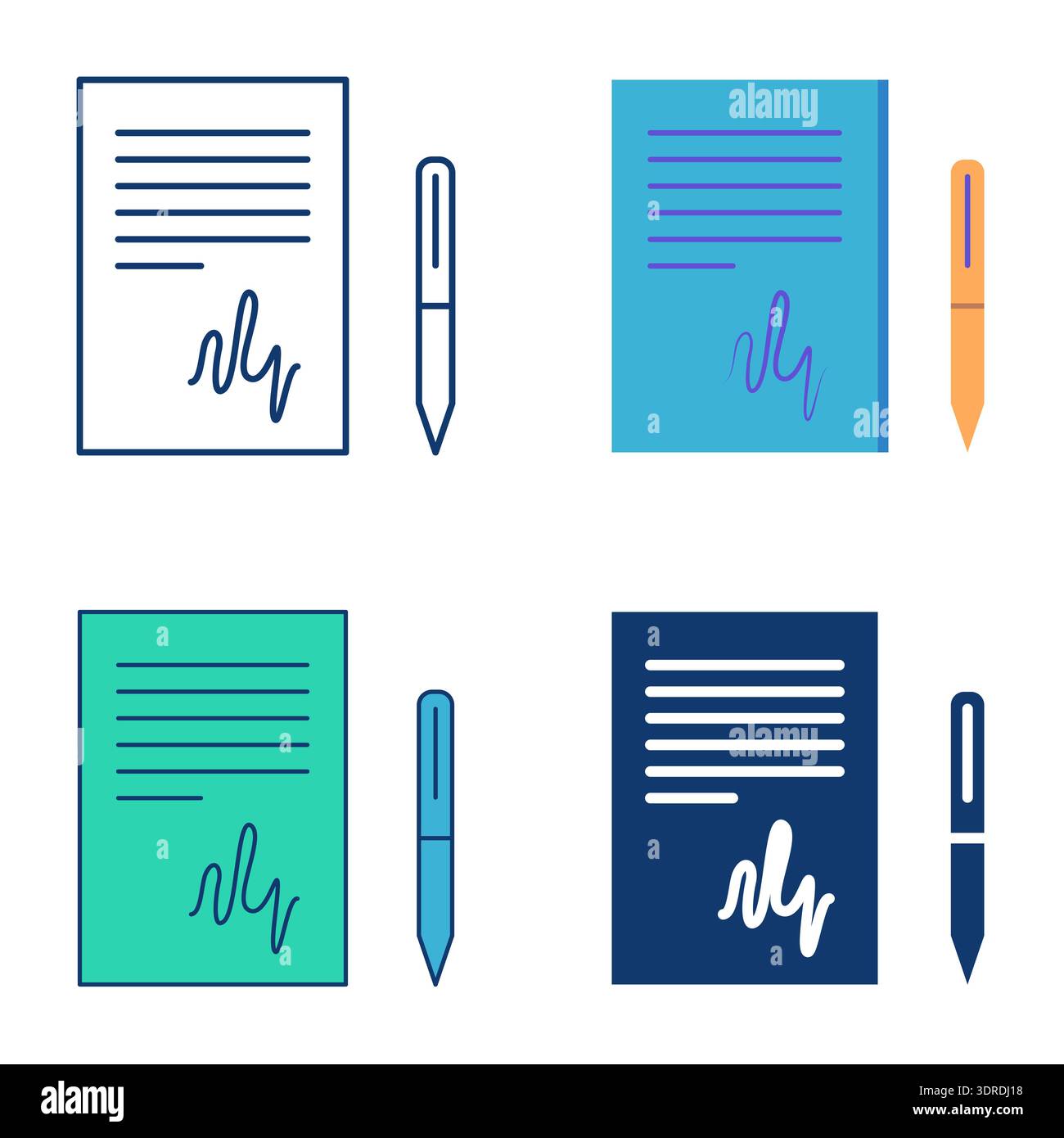 Signed document icon set. Contract or agreement, informed consent ...