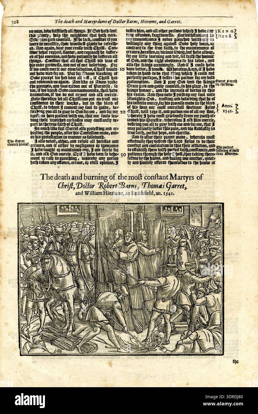 This 16th century print illustrates the protestant martyrs robert ...