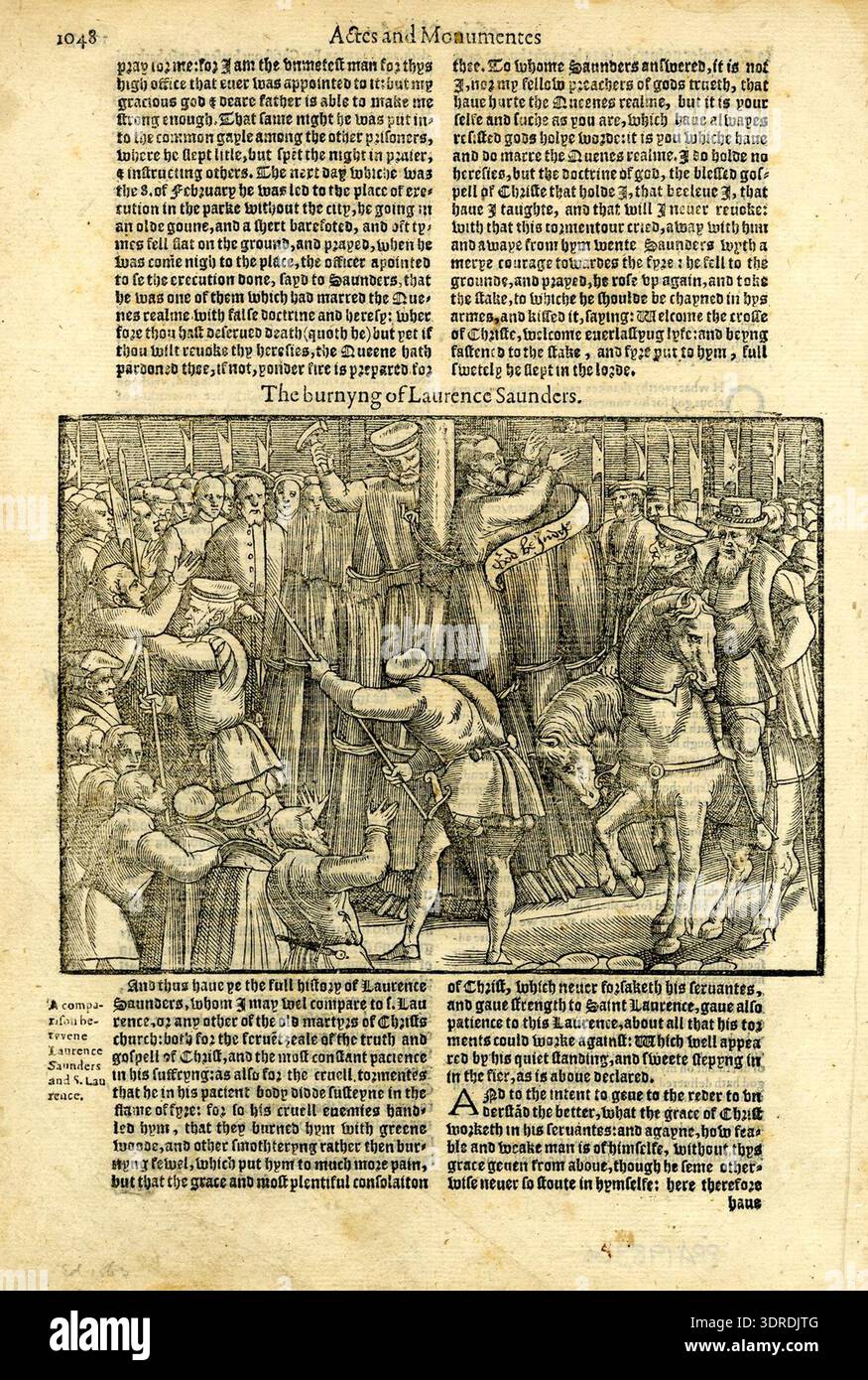 This 16th century woodcut depicts the protestant martyr laurence hi-res ...
