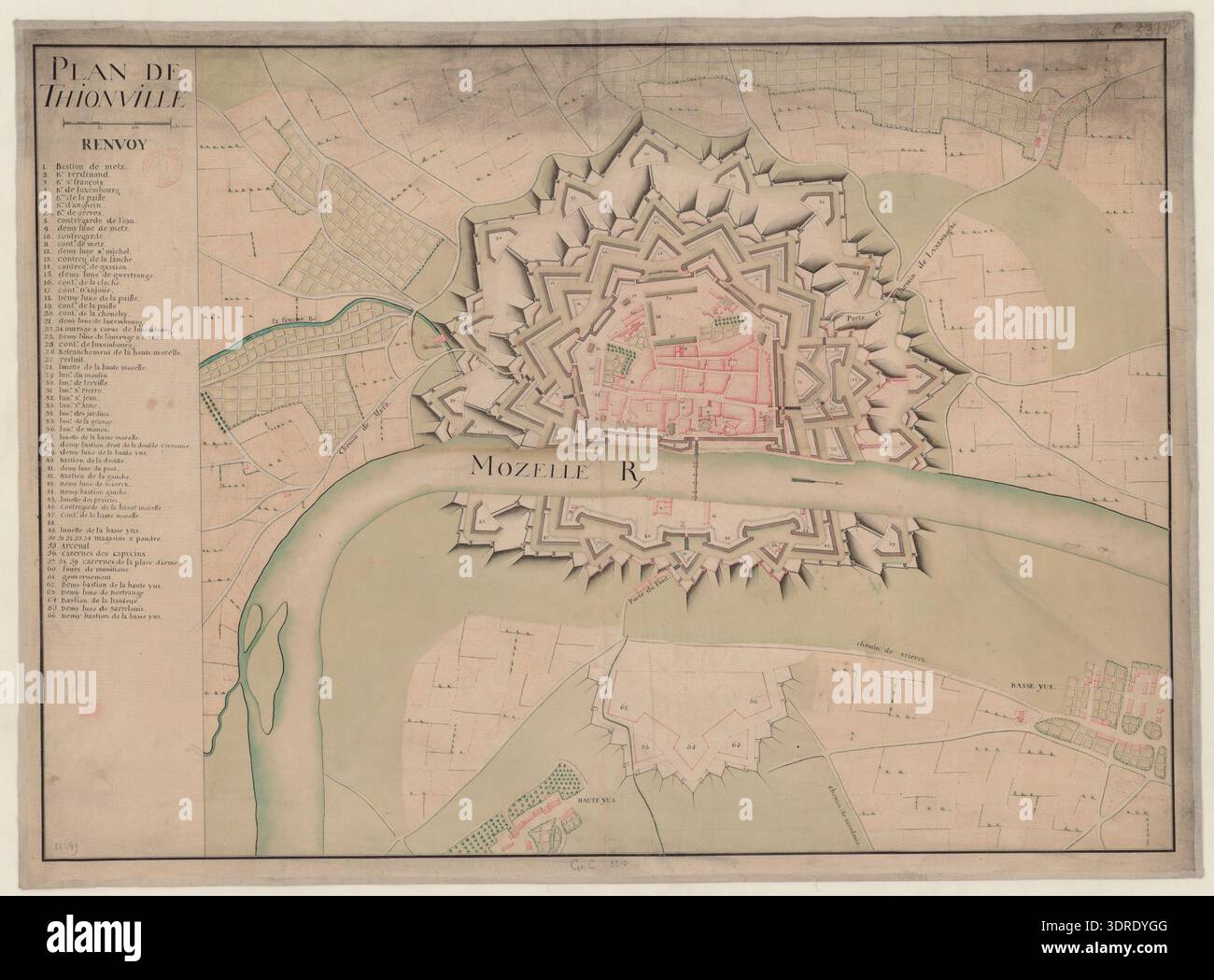 This is a detailed map of thionville from 1740 hi-res stock photography ...