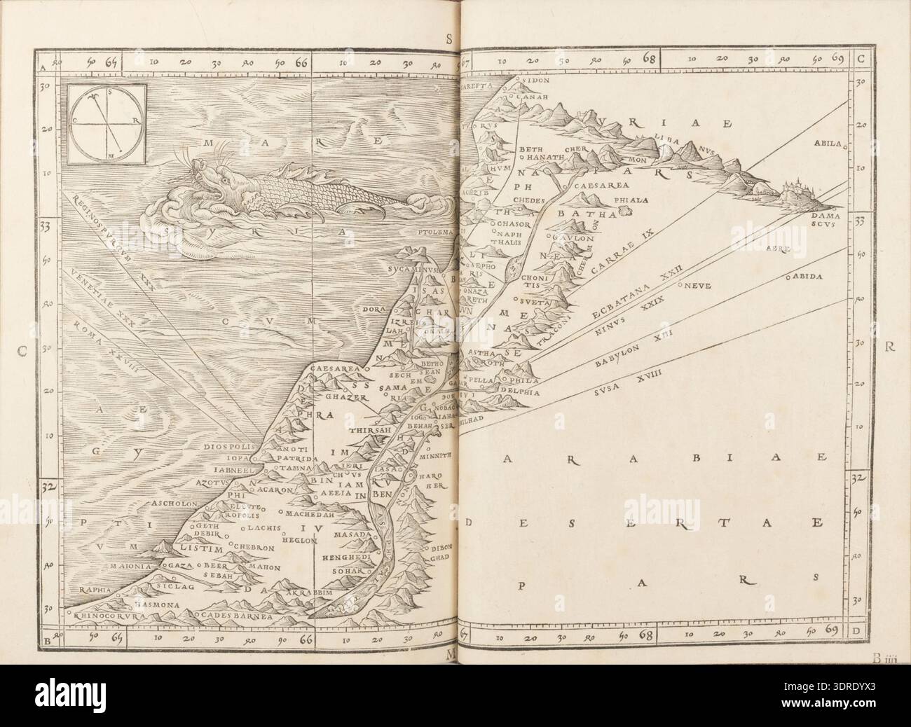 The 1532 map of Palestine by Jacob Ziegler illustrates the geography of ...
