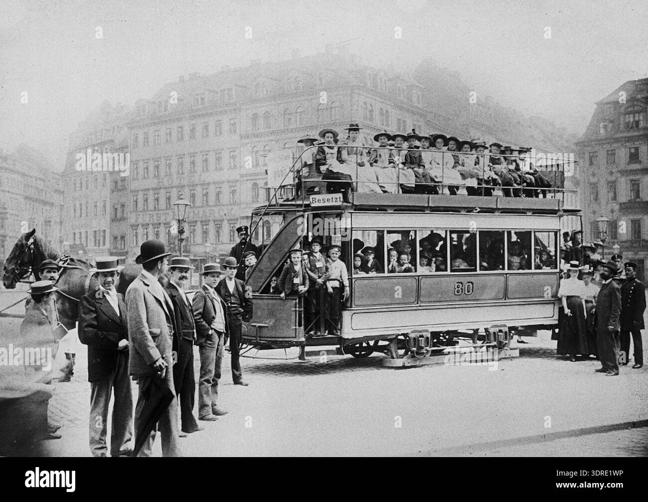 This 1890s photograph shows an animal drawn tram in dresden duri hi-res ...
